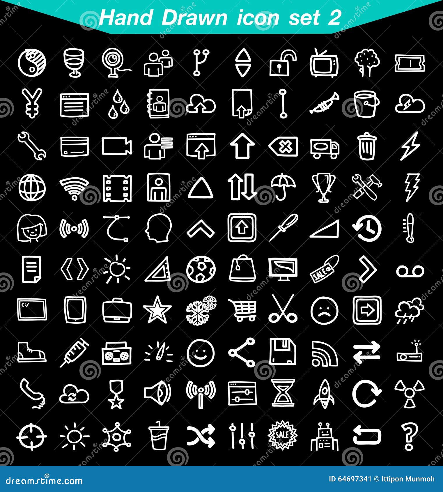Hand drawn icons set stock illustration. Illustration of black - 64697341