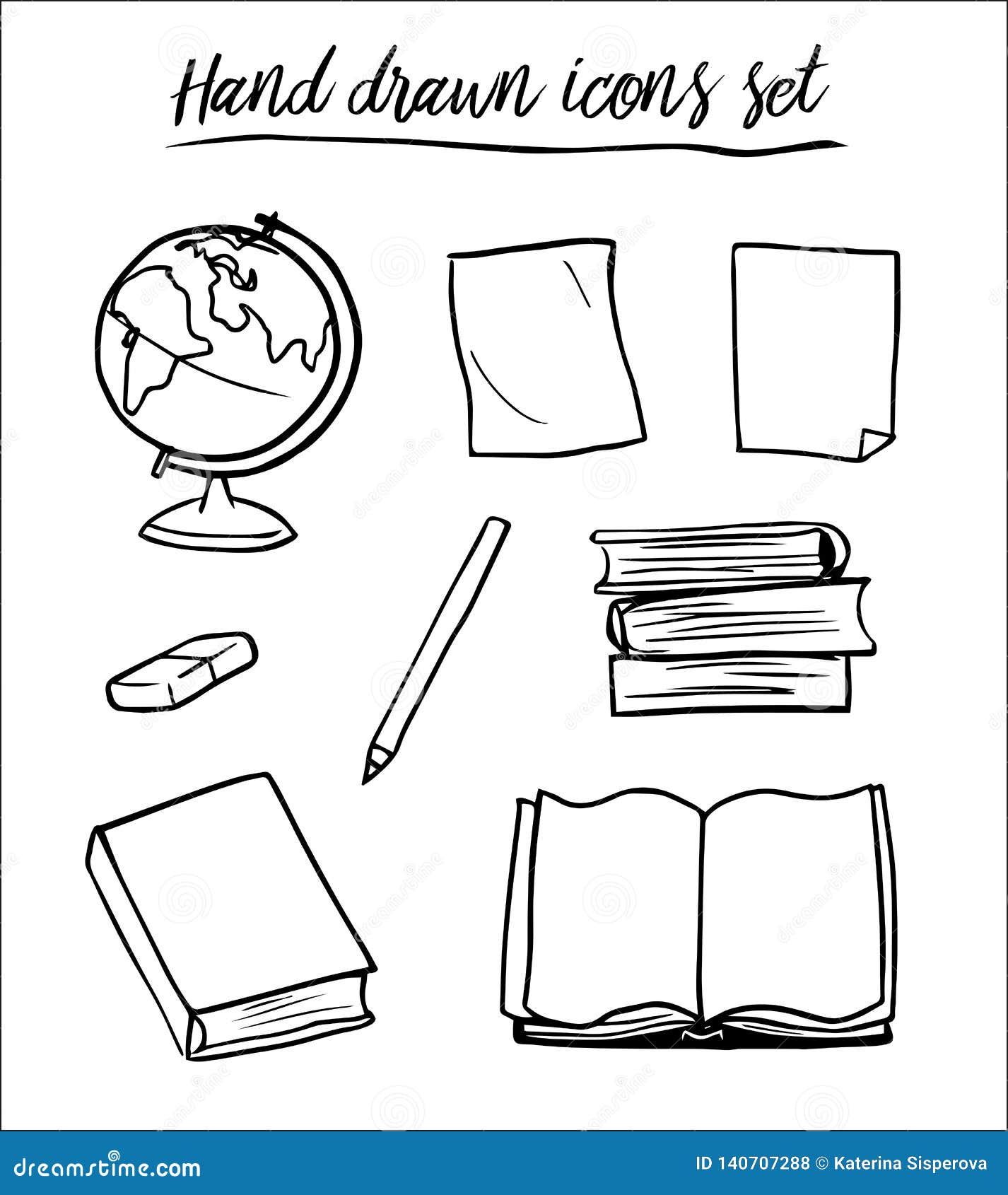 Hand Drawn Icons Vector Set Stock Vector - Illustration of hand, pencil ...