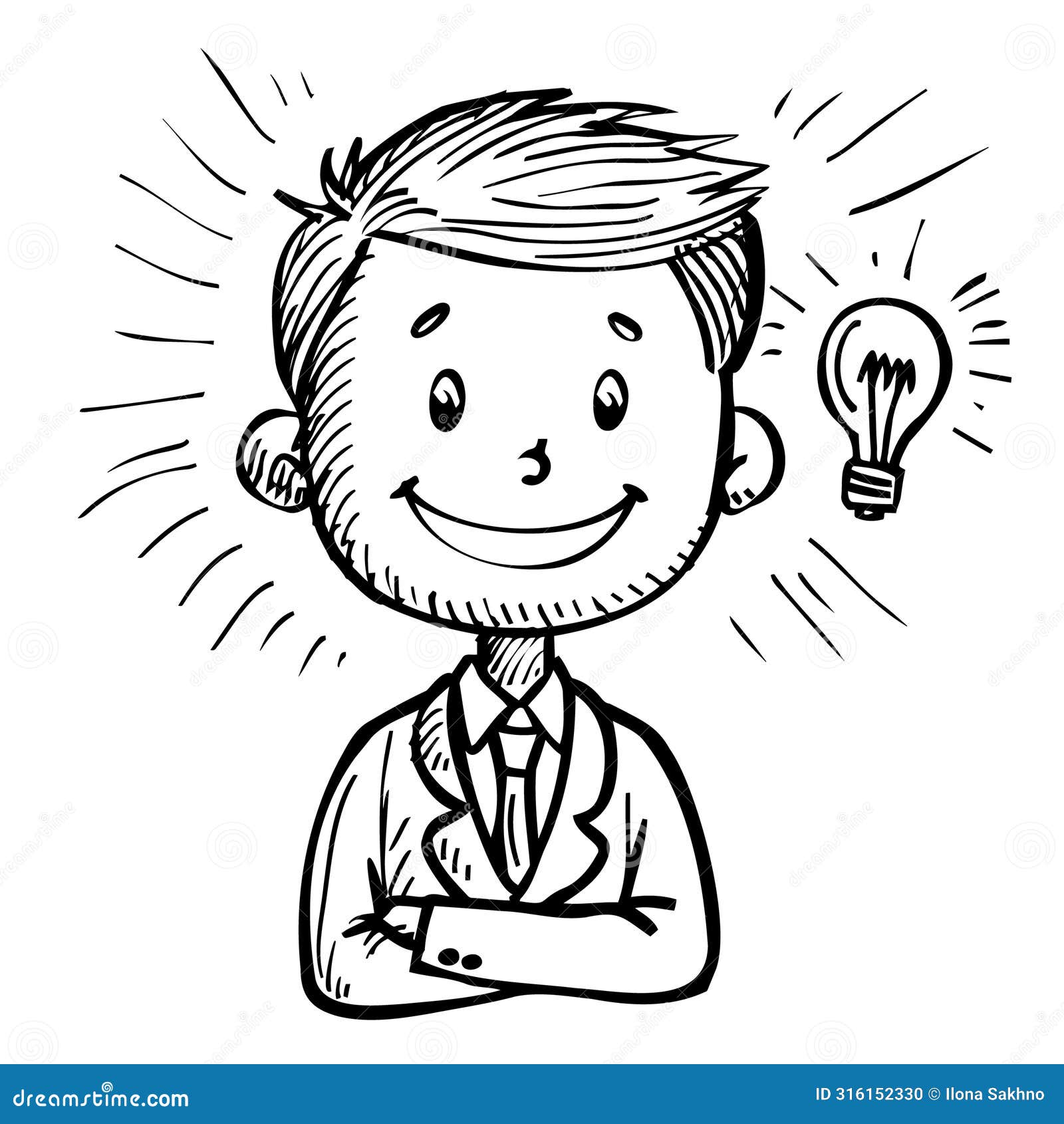 Hand Drawn Idea Concept. Boy with a Light Bulb Stock Vector ...