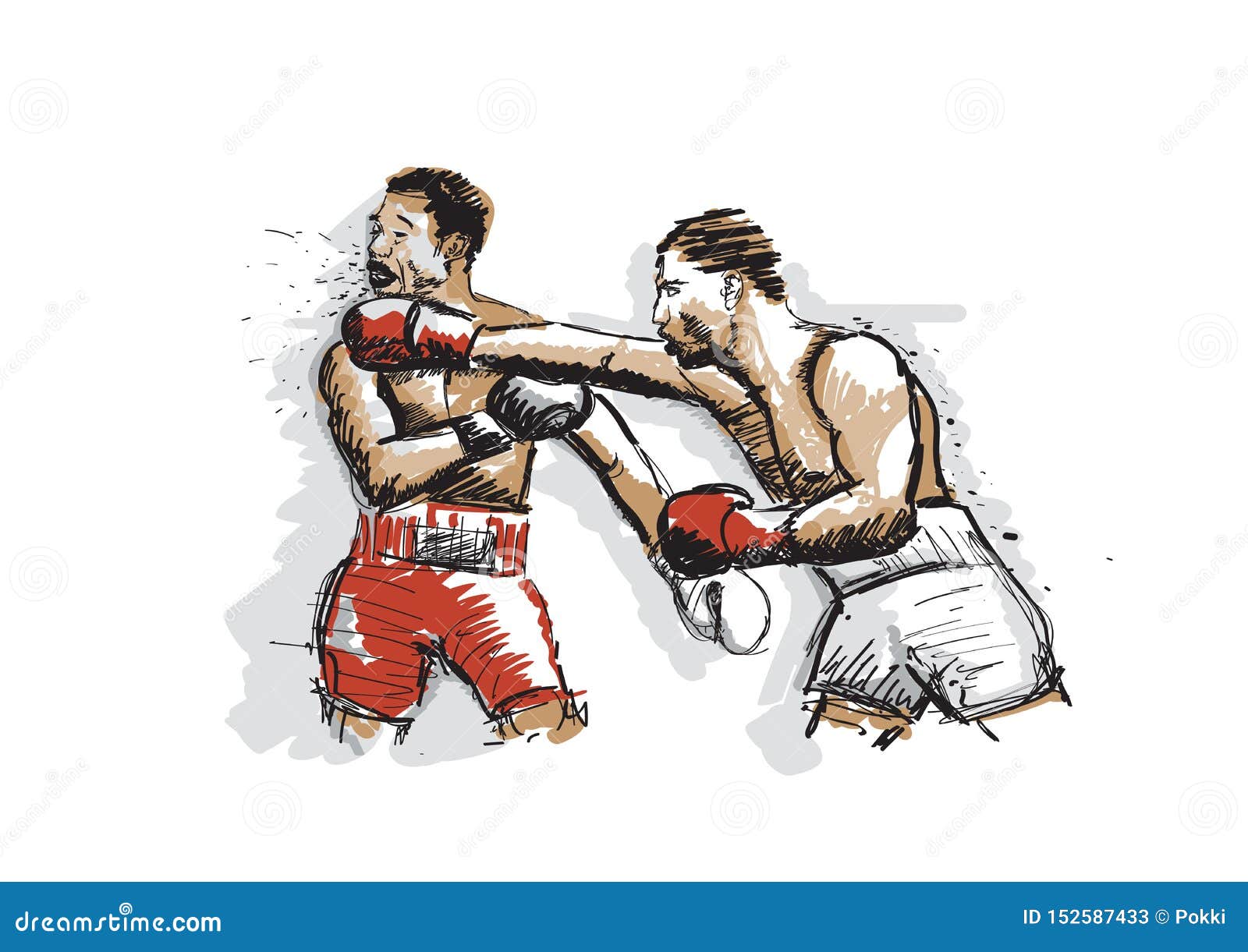 Hand Drawn Illustration Background Of Boxing Match With Two Fighters ...