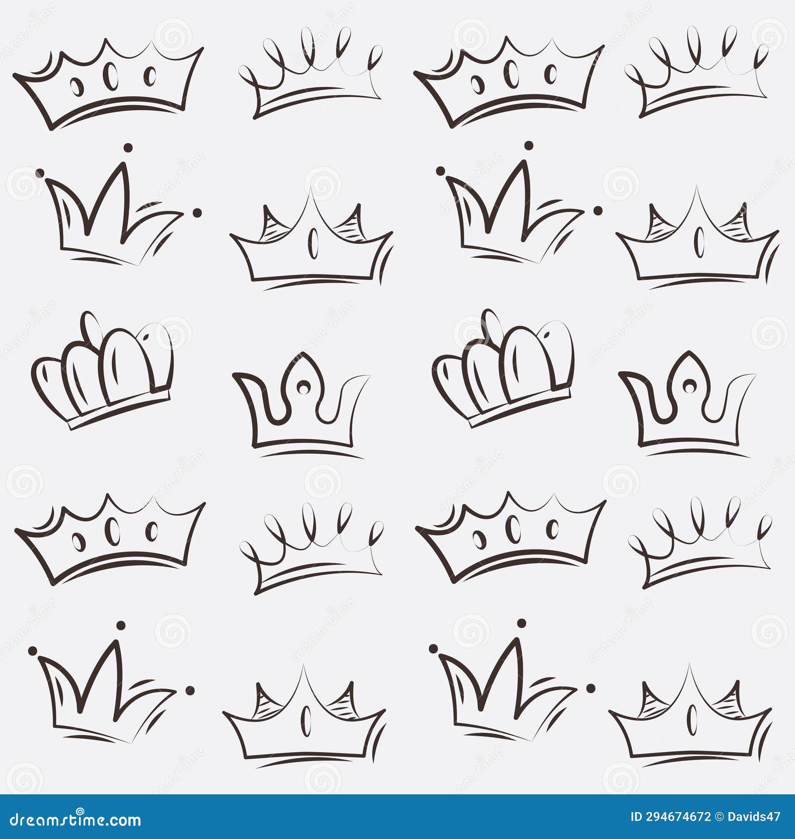 Hand Drawn Illustration Background with Crown Shapes Vector Stock ...