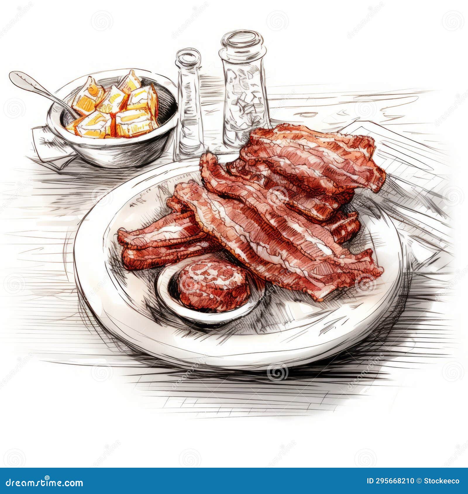 Hand-drawn Illustration of Bacon Plate on Bar Stock Illustration ...