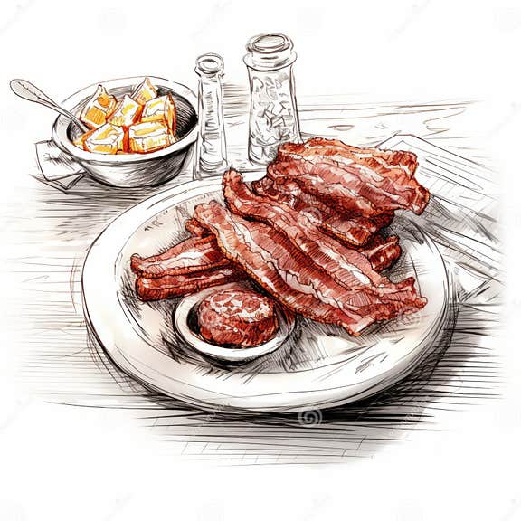 Hand-drawn Illustration of Bacon Plate on Bar Stock Illustration ...