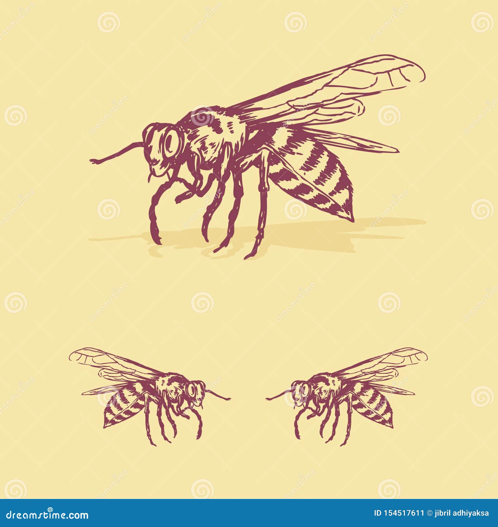 Hand Drawn of Bee Illustration Sign Stock Illustration - Illustration ...