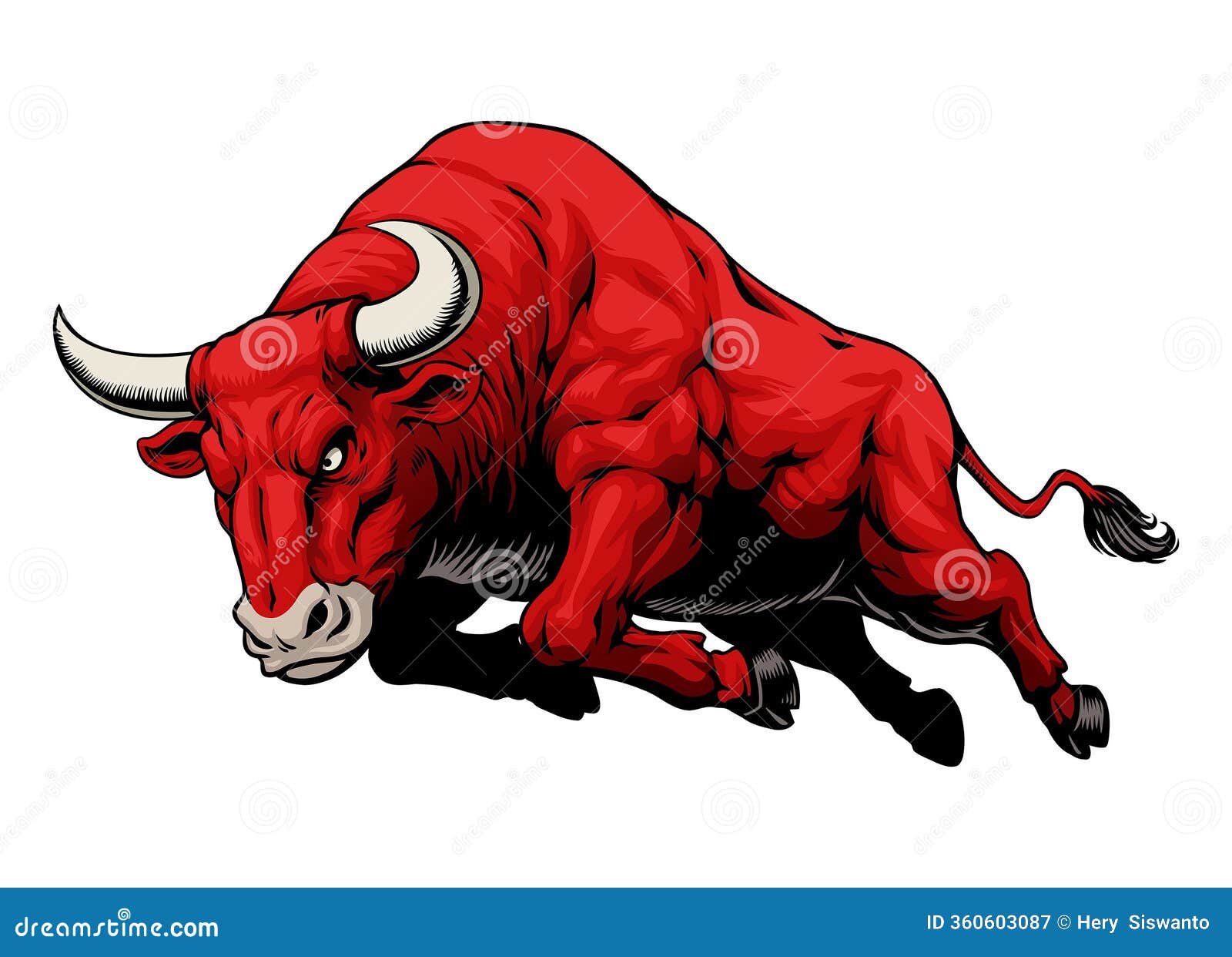 Hand Drawn Illustration of Big Angry Muscle Bull Attacking Stock ...