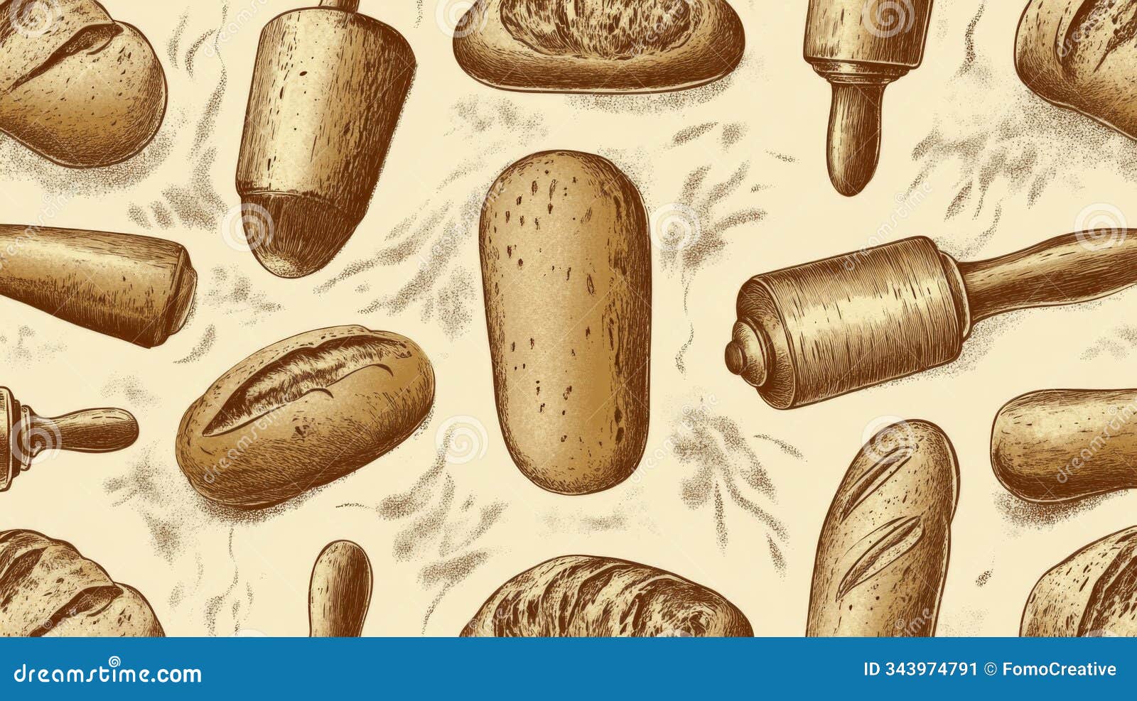 Hand-drawn Illustration of Bread and Bakery Tools Stock Illustration ...