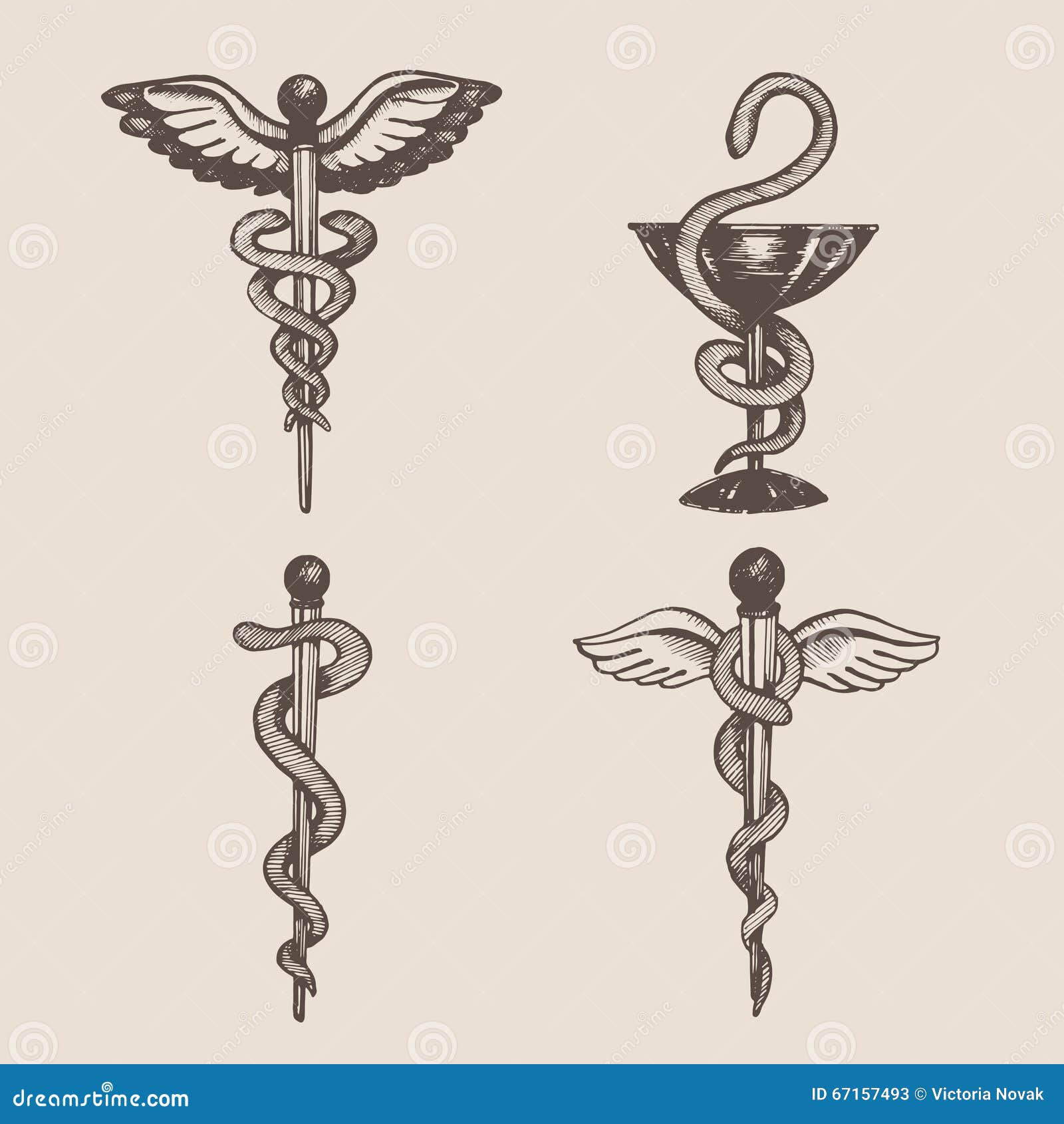 Hand-drawn Illustration of Caduceus. Stock Vector - Illustration of ...