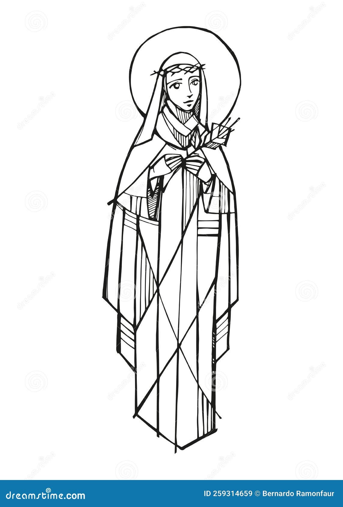 Hand Drawn Illustration of Catherine of Siena Stock Vector ...