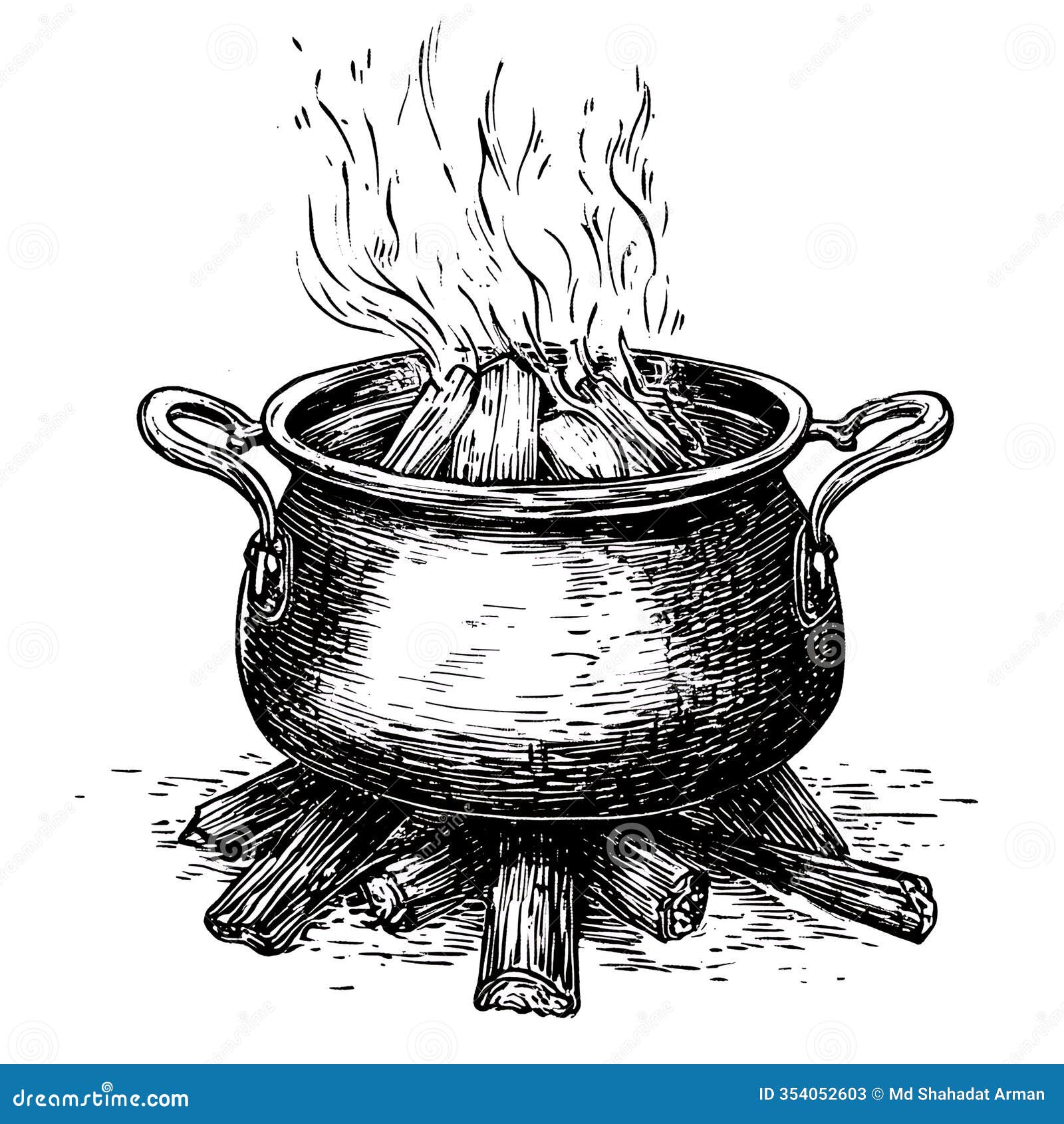 Hand-drawn Illustration of a Cauldron on a Fire Stock Illustration ...