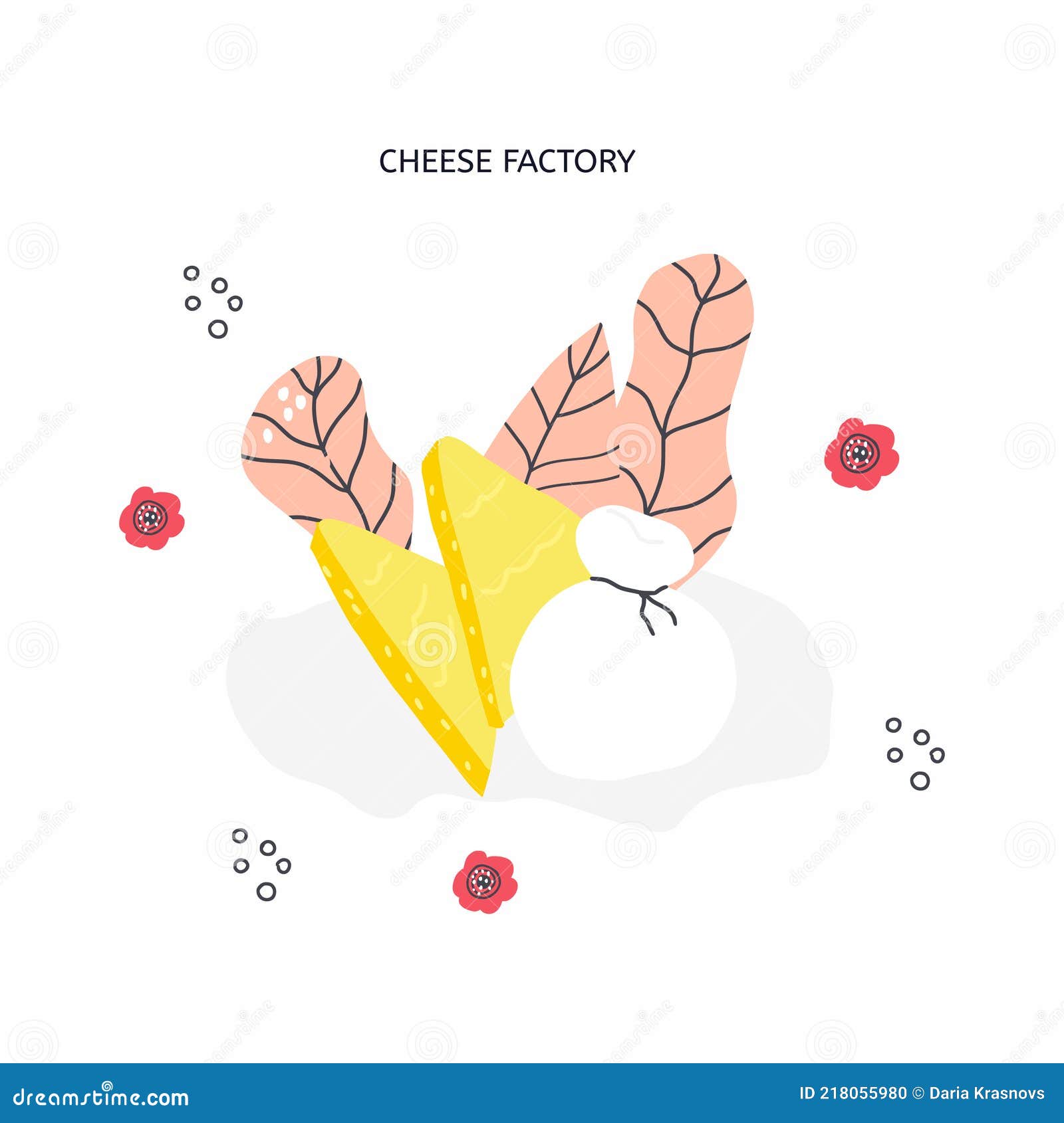 Hand Drawn Illustration of Cheese in Leaves Stock Vector - Illustration ...