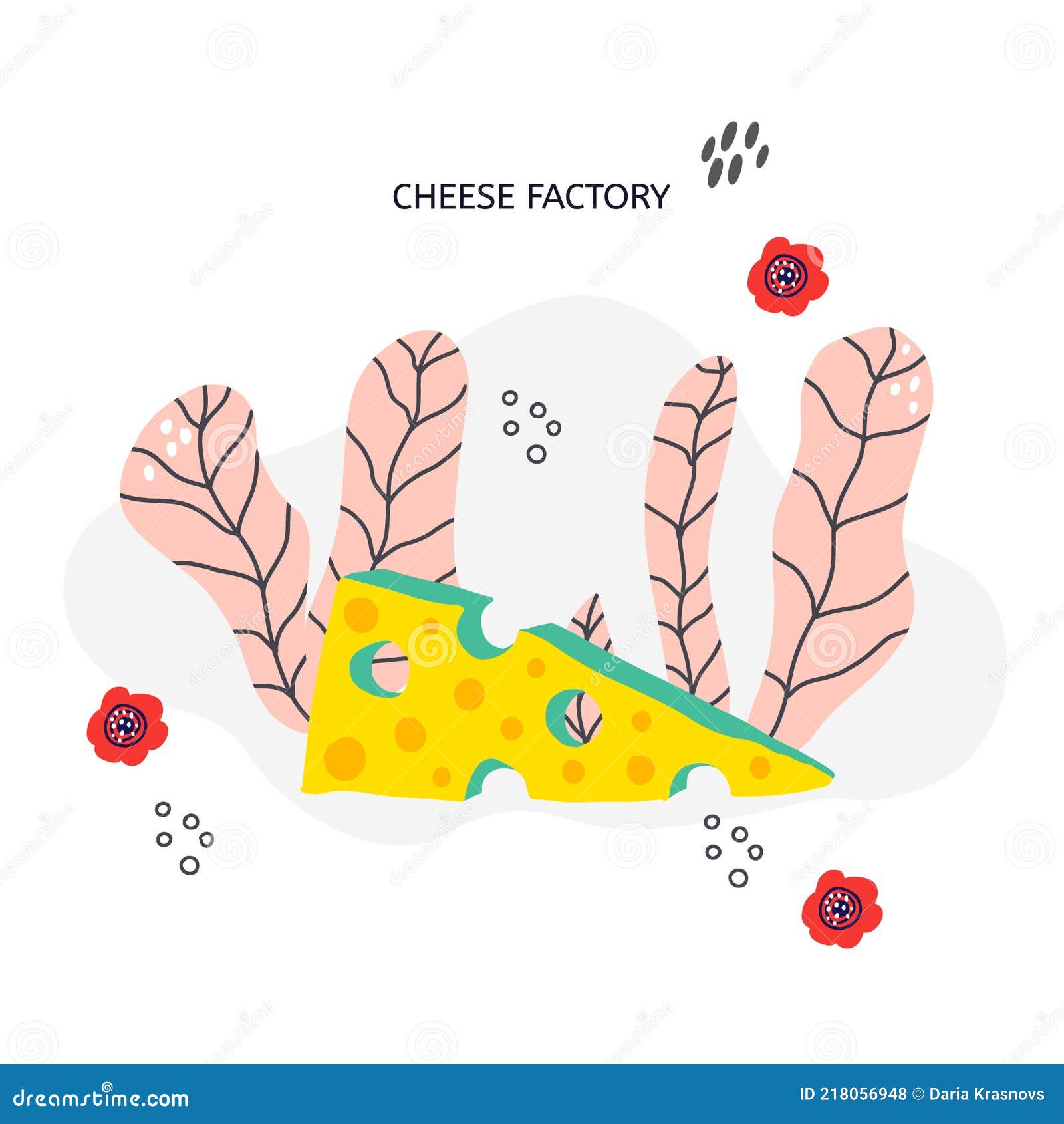 Hand Drawn Illustration of Cheese in Leaves Stock Vector - Illustration ...