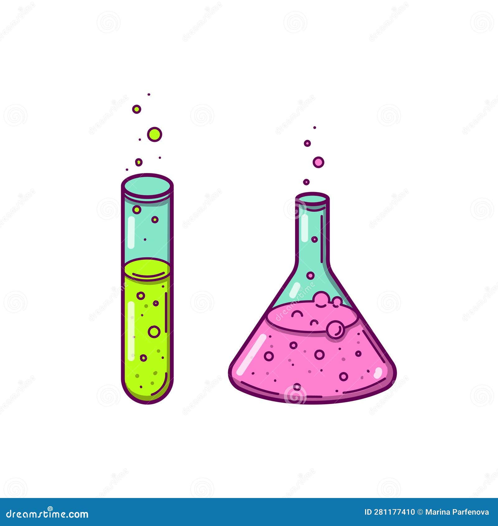 Hand Drawn Illustration of Chemical Flasks in Doodle Style Isolated on ...