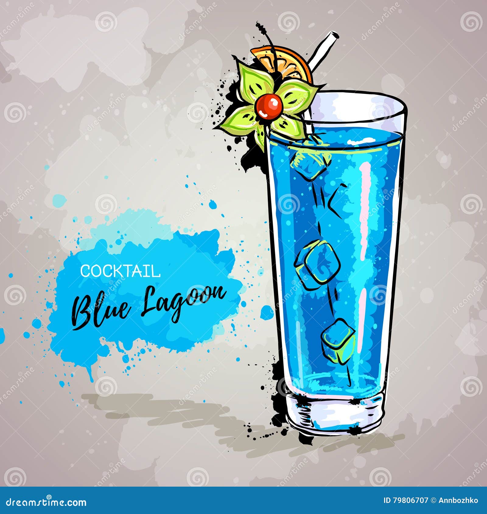 Blue Lagoon. Cocktails Card. Vector Illustration | CartoonDealer.com ...
