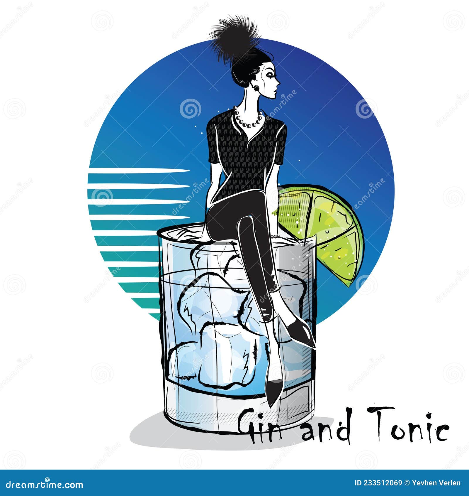 Hand Drawn Illustration of Cocktail. Gin and Tonic. Stock Vector ...