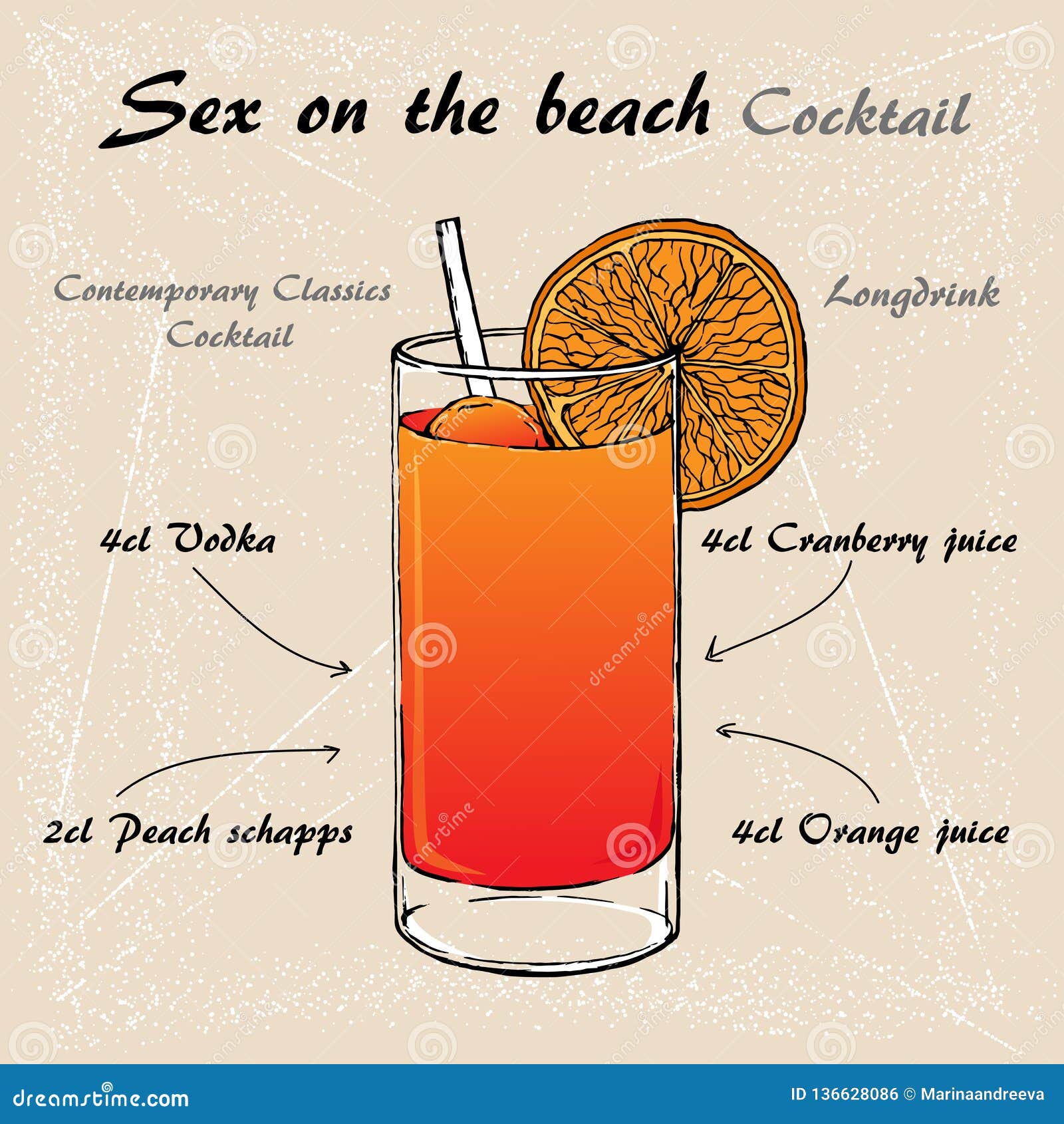 Hand Drawn Illustration Of Cocktail Sex On The Beach 1 Stock Vector Illustration Of Isolated