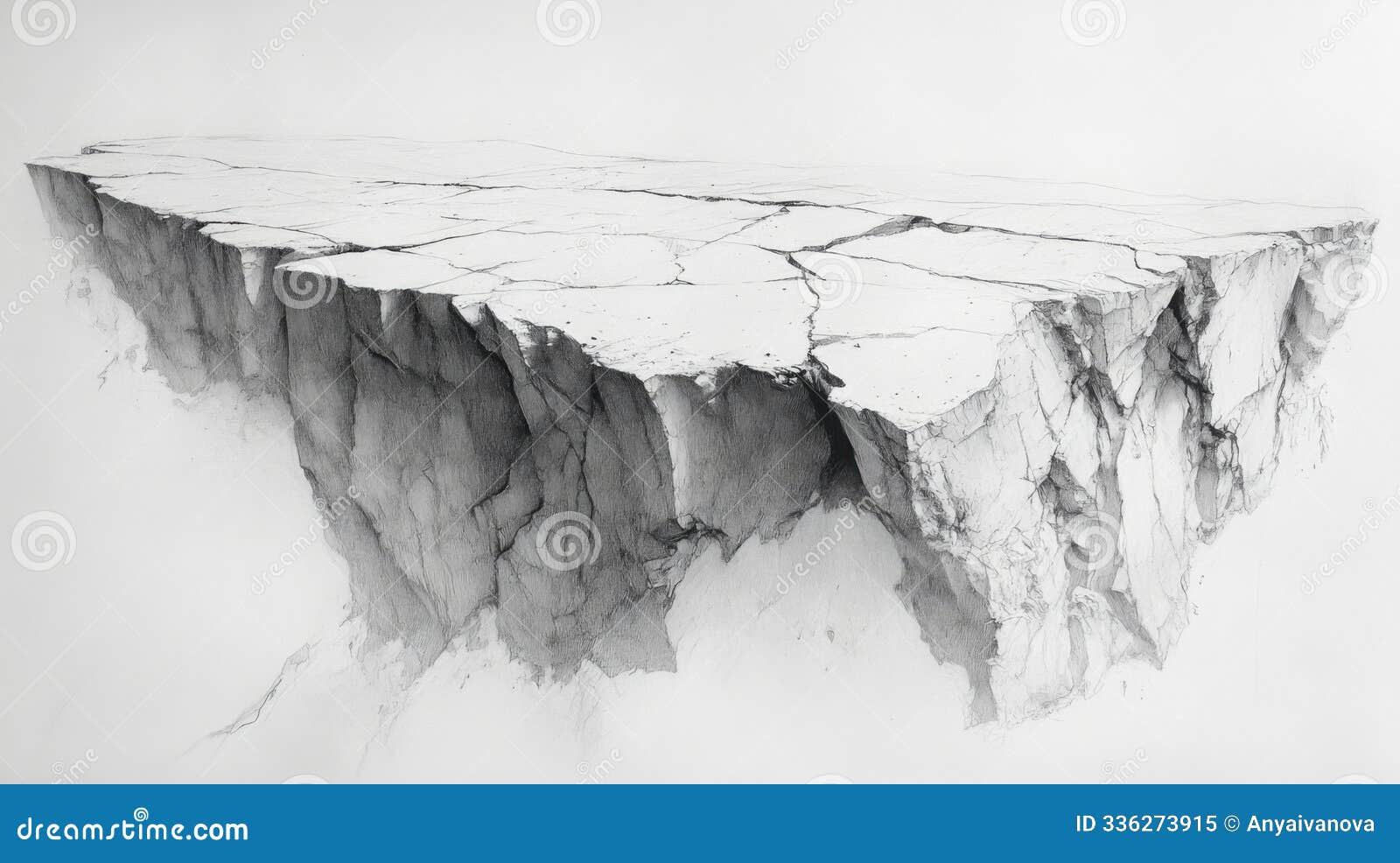 Hand-drawn Illustration of Cracked Floating Cliffs in Pencil Drawing ...