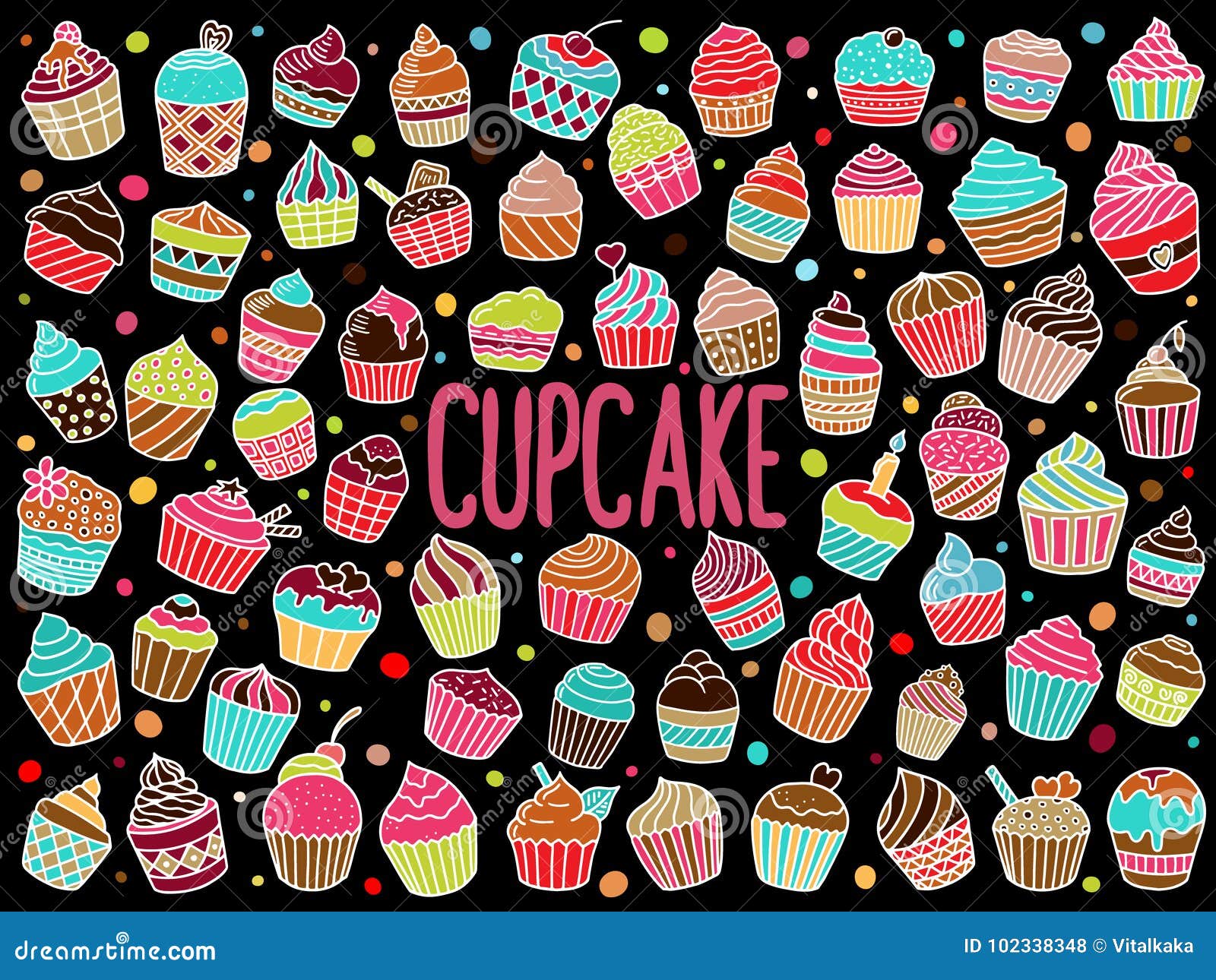 Set of doodle cupcakes stock vector. Illustration of hungry - 102338348