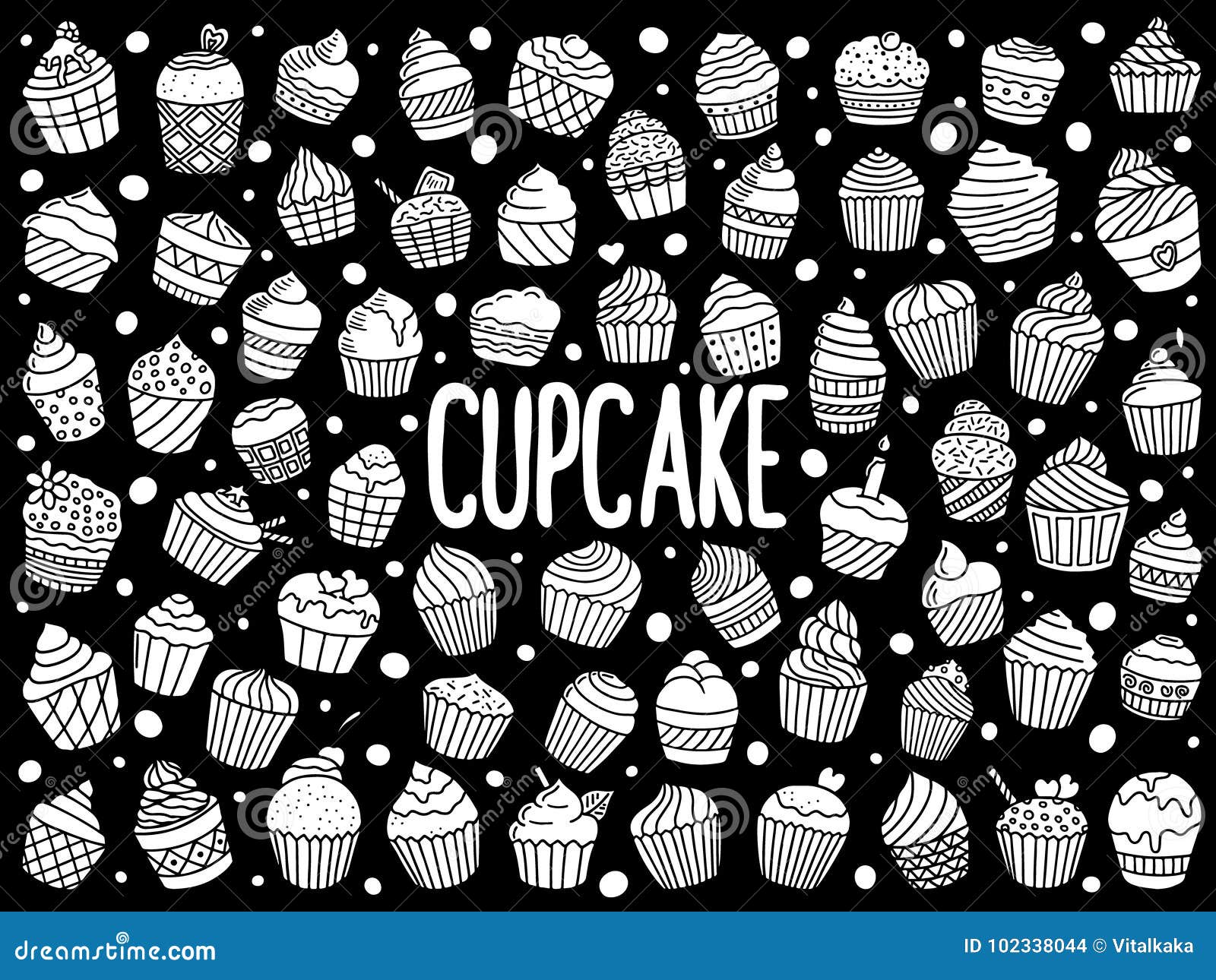 Set of doodle cupcakes stock vector. Illustration of cream - 102338044