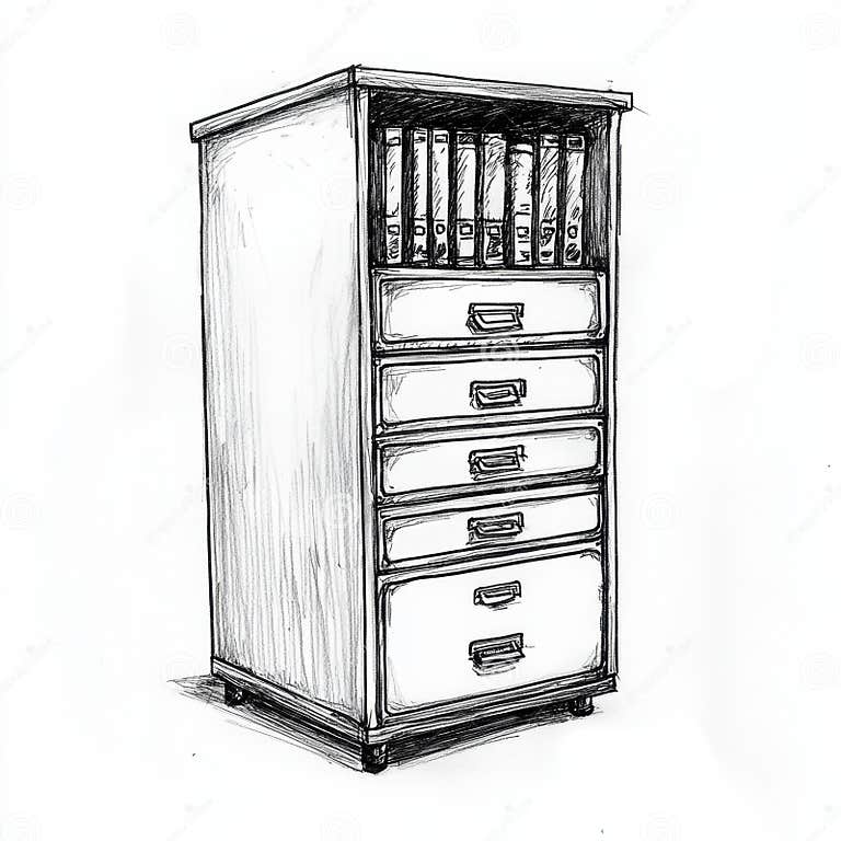 Hand-drawn Illustration of a Filing Cabinet with Drawers Stock ...