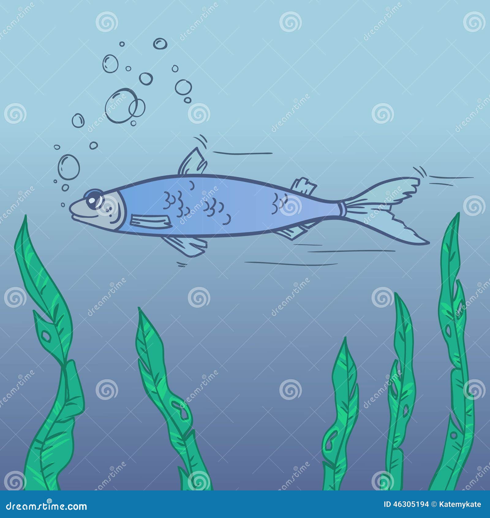 Hand Drawn Illustration - Floating Fish with Bubbles. Vector Stock ...