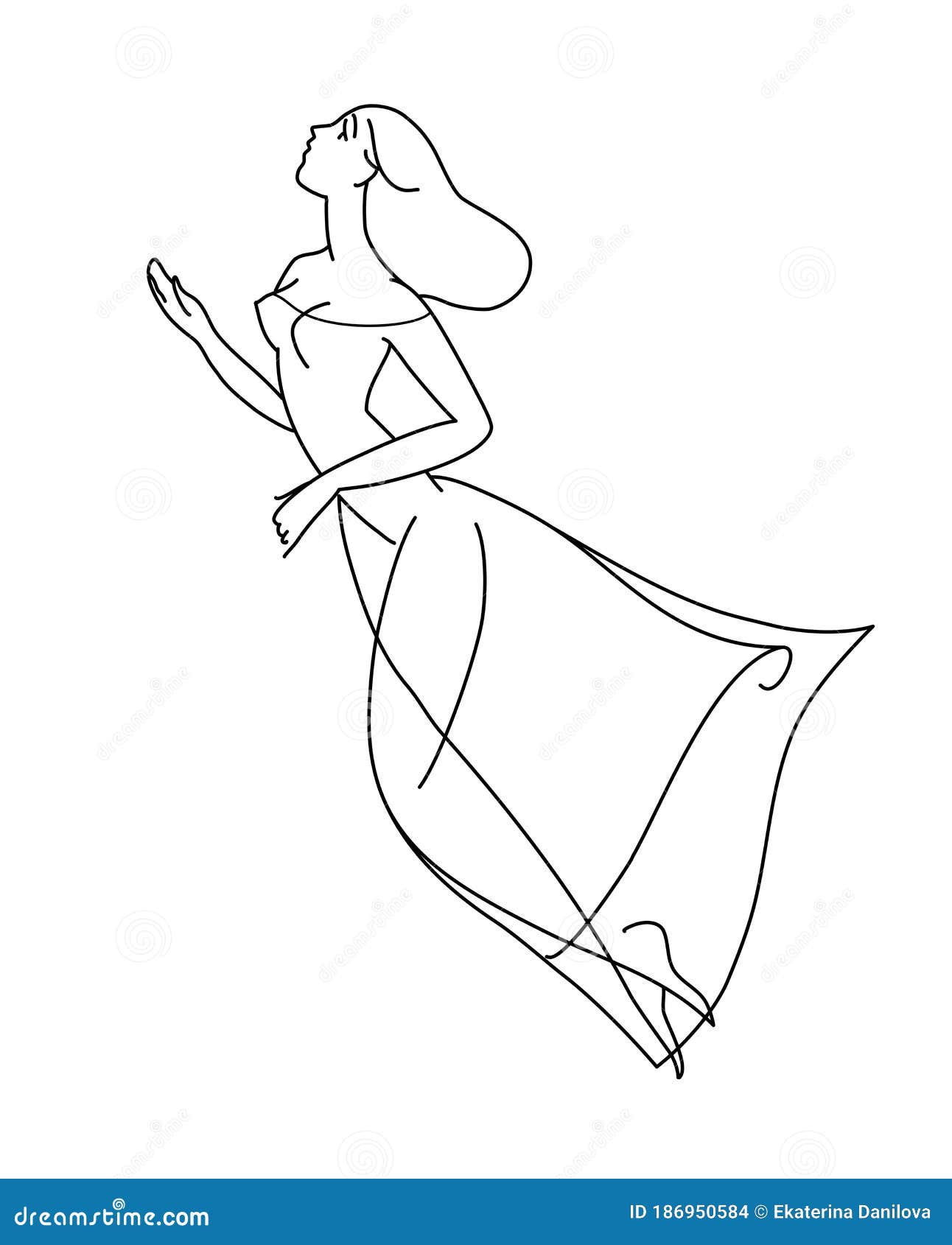 Hand Drawn Illustration, Flying Girl Stock Vector - Illustration of ...