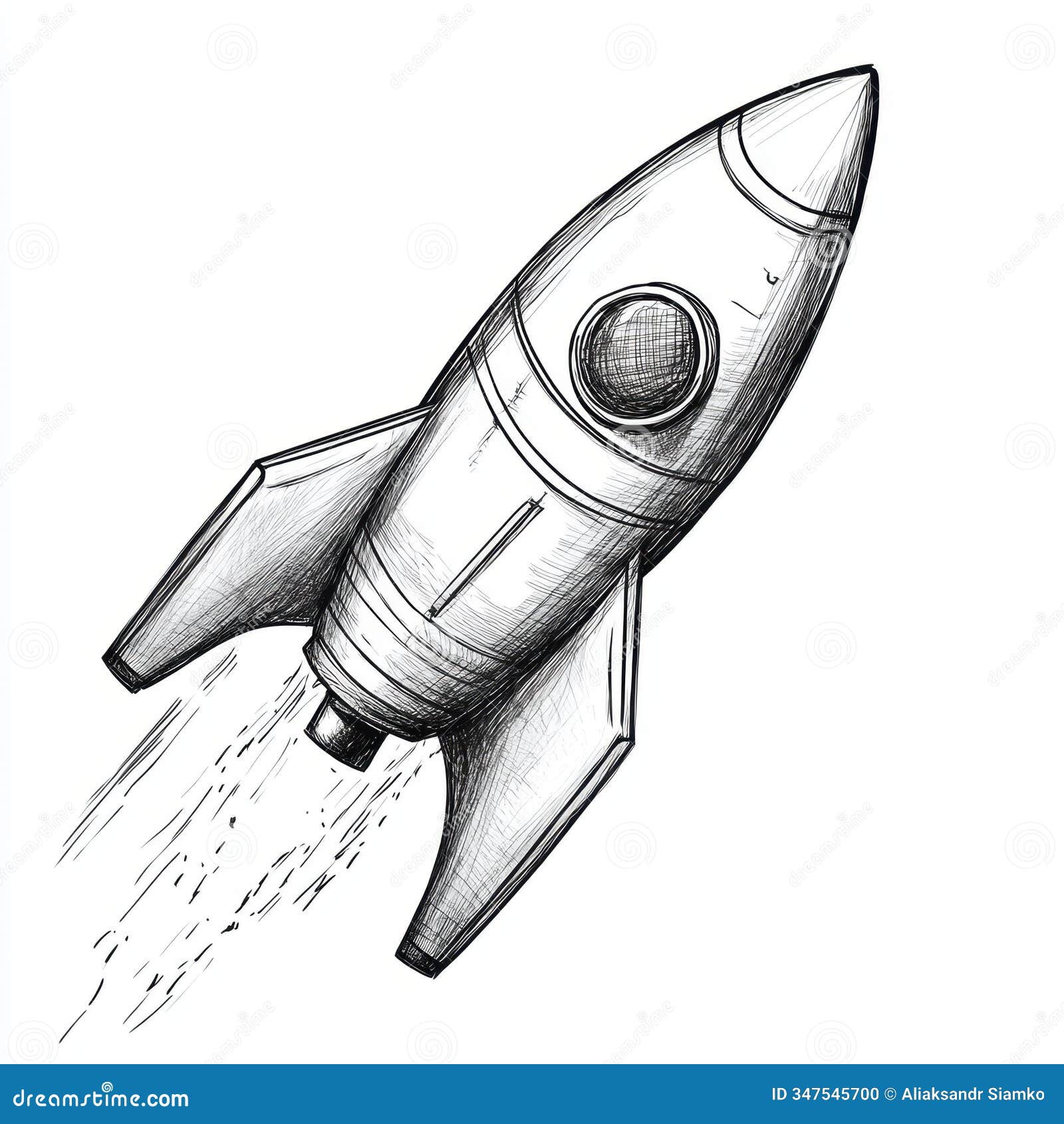 Hand-drawn Illustration of a Flying Rocket Ship Stock Illustration ...