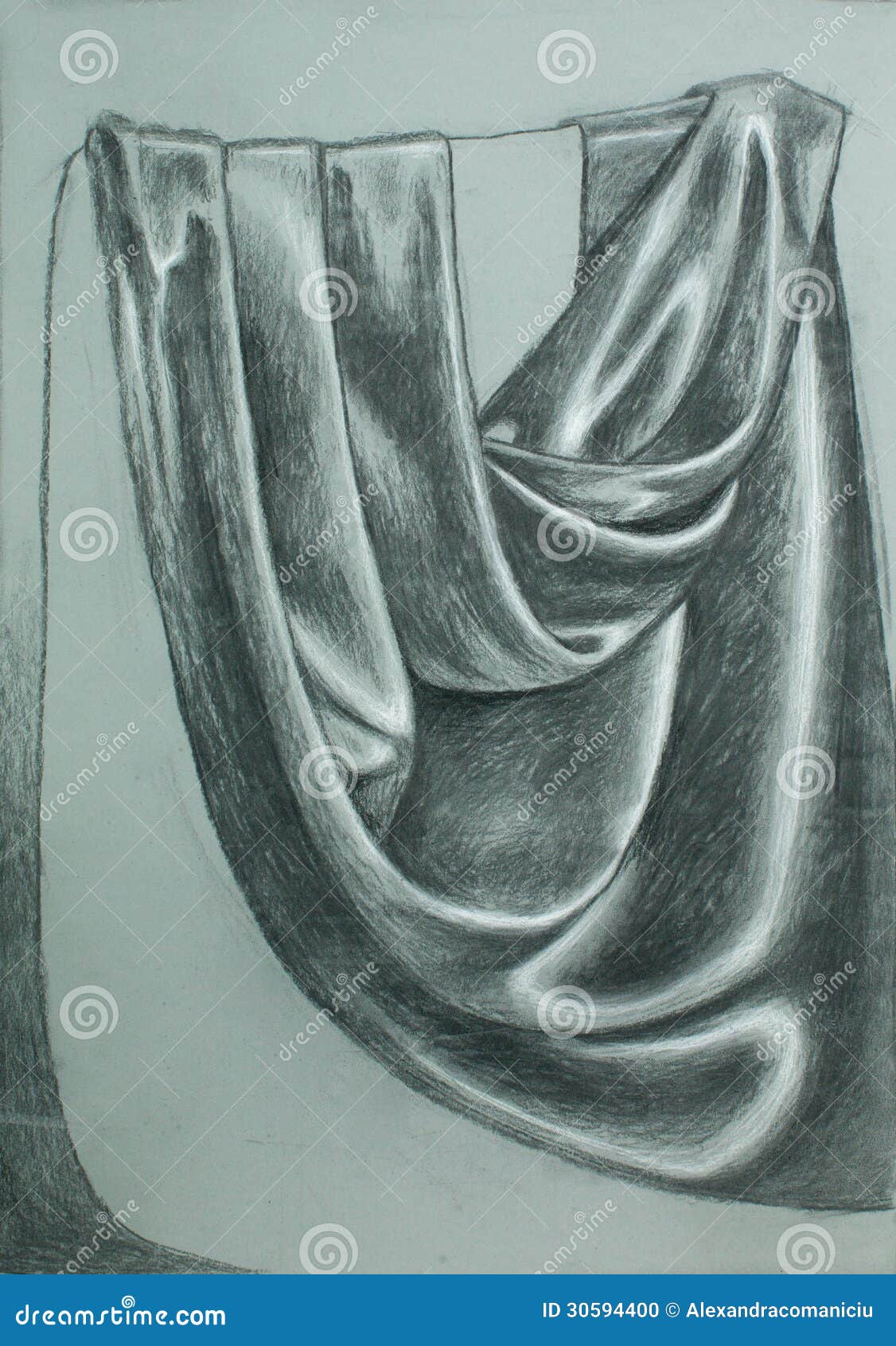 Hand Drawn Illustration of Folded Satin Curtain Stock Illustration ...