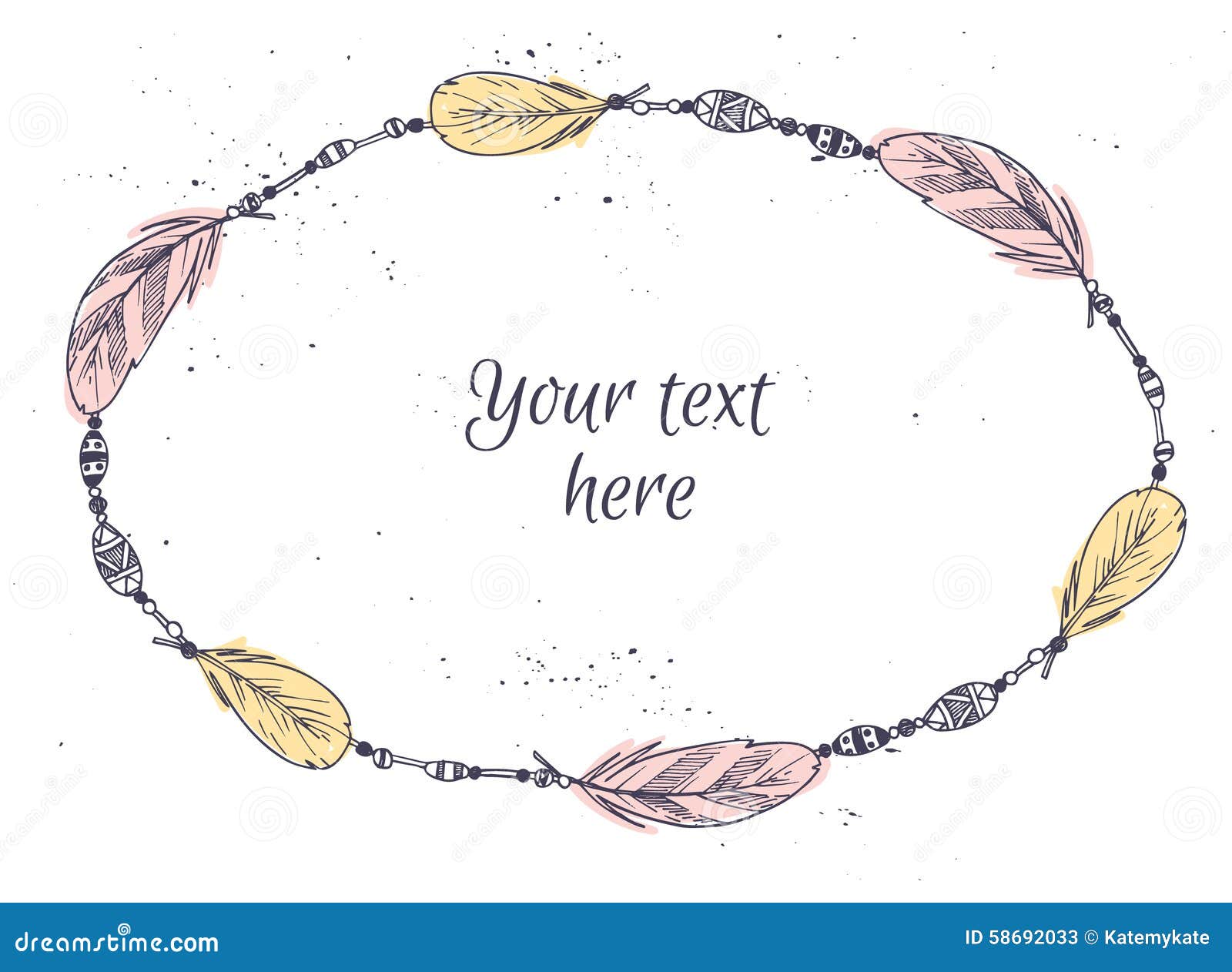 Hand Drawn Illustration - Frame with Feathers. Stock Vector ...