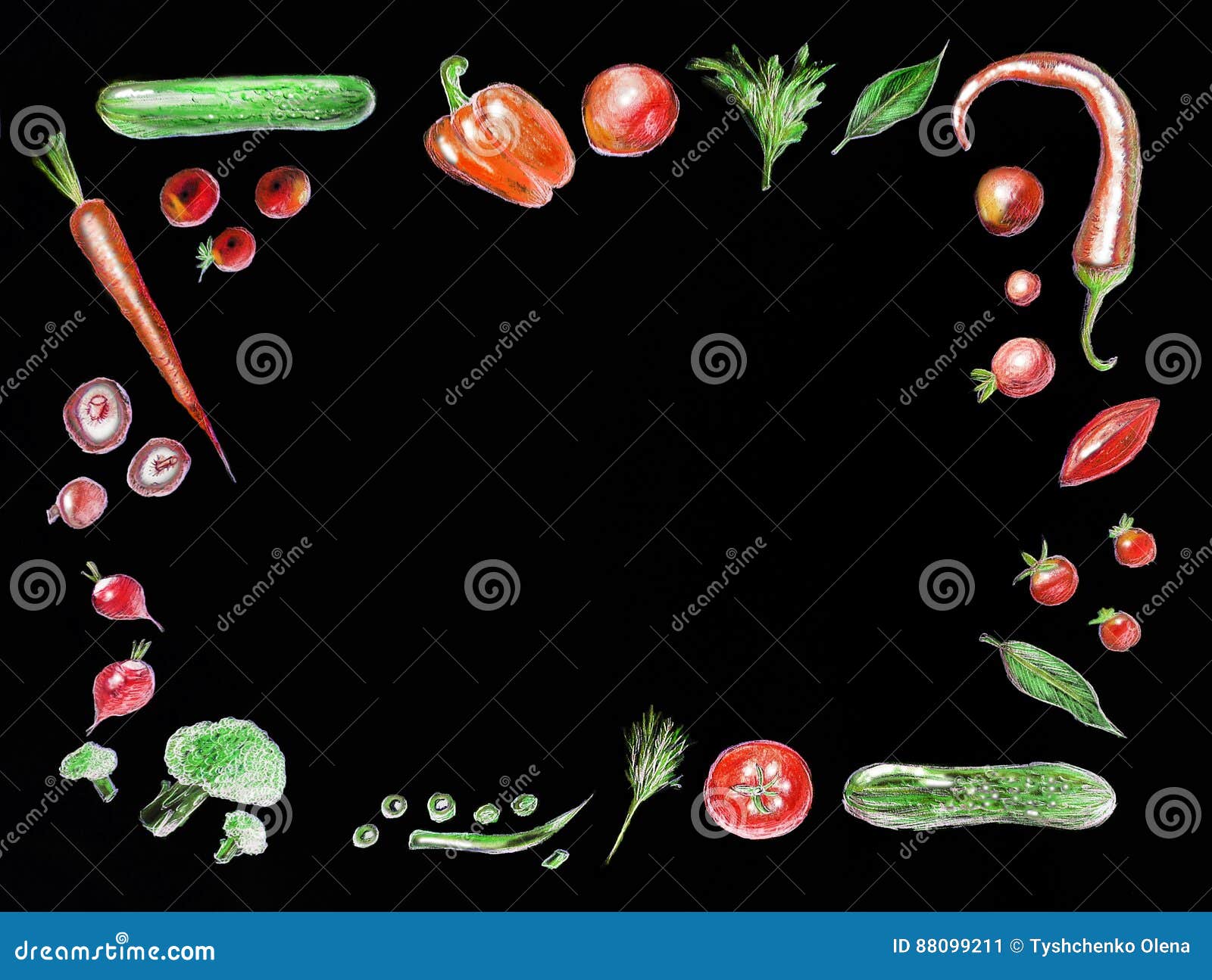 Hand Drawn Illustration. Frame of Various Vegetables Stock Illustration ...