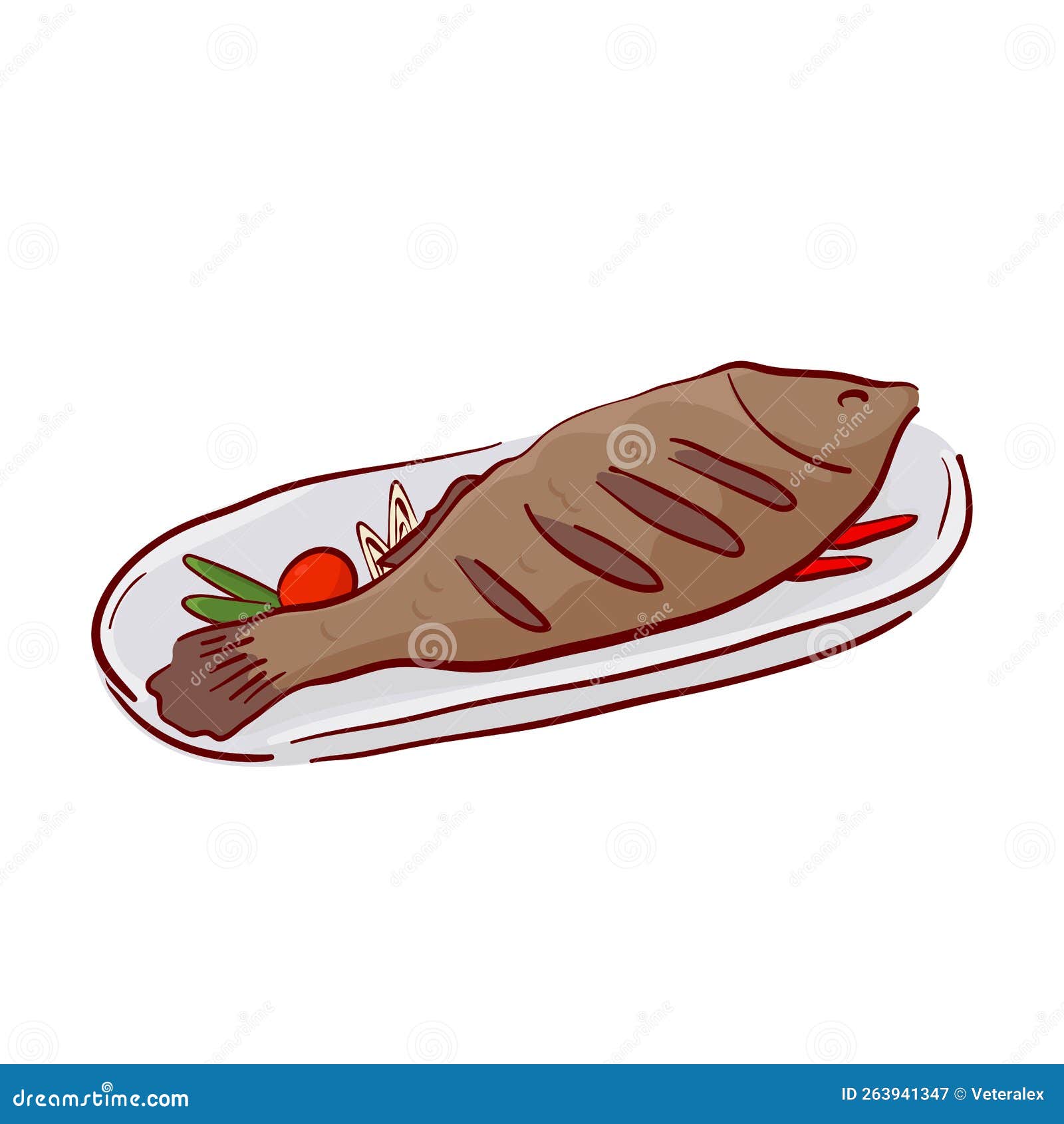 Hand Drawn Illustration of Fried Fish Stock Vector - Illustration of ...