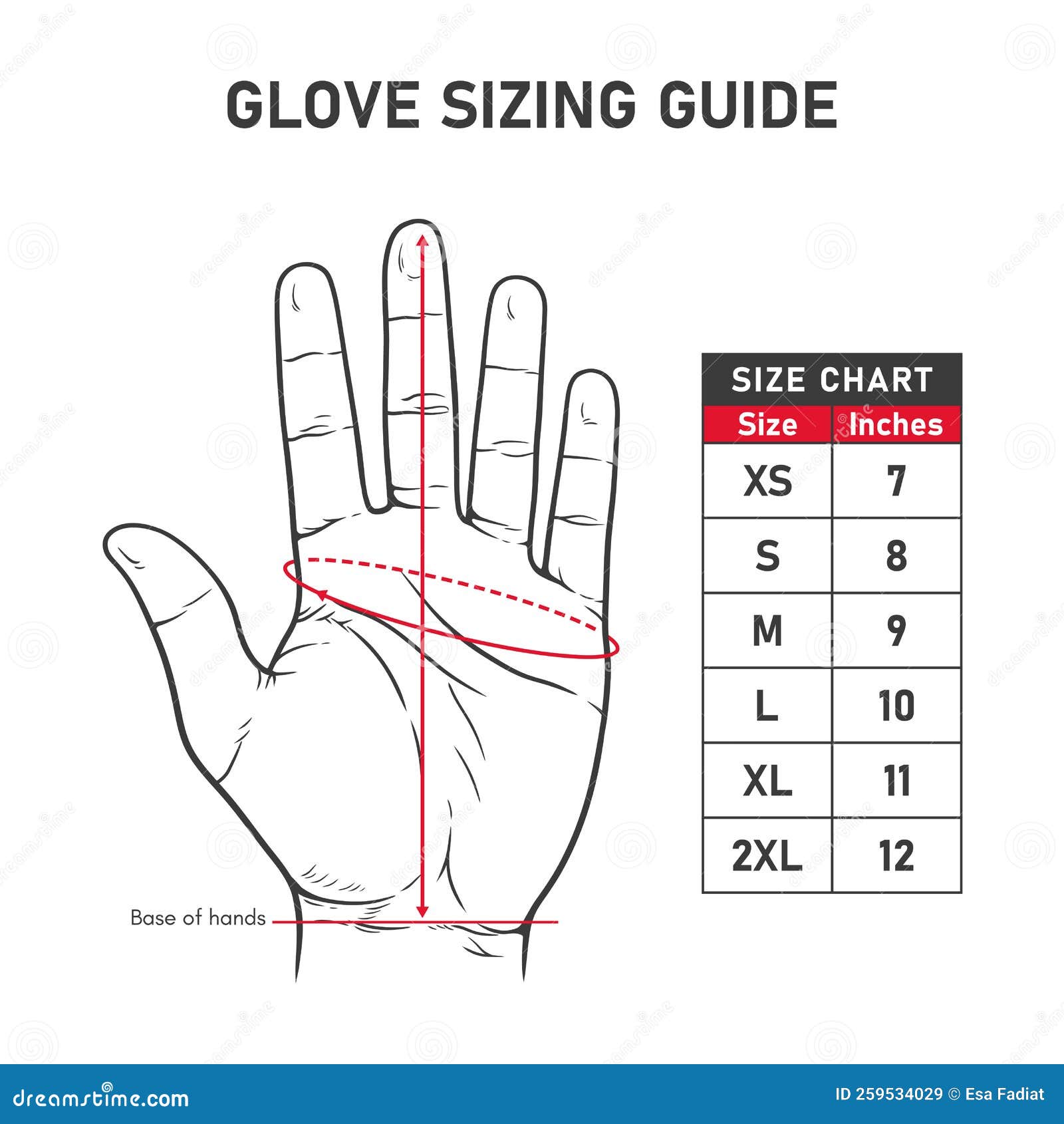 Hand Drawn Illustration Of Hand Glove Sizing Guide And Charts Cartoon ...