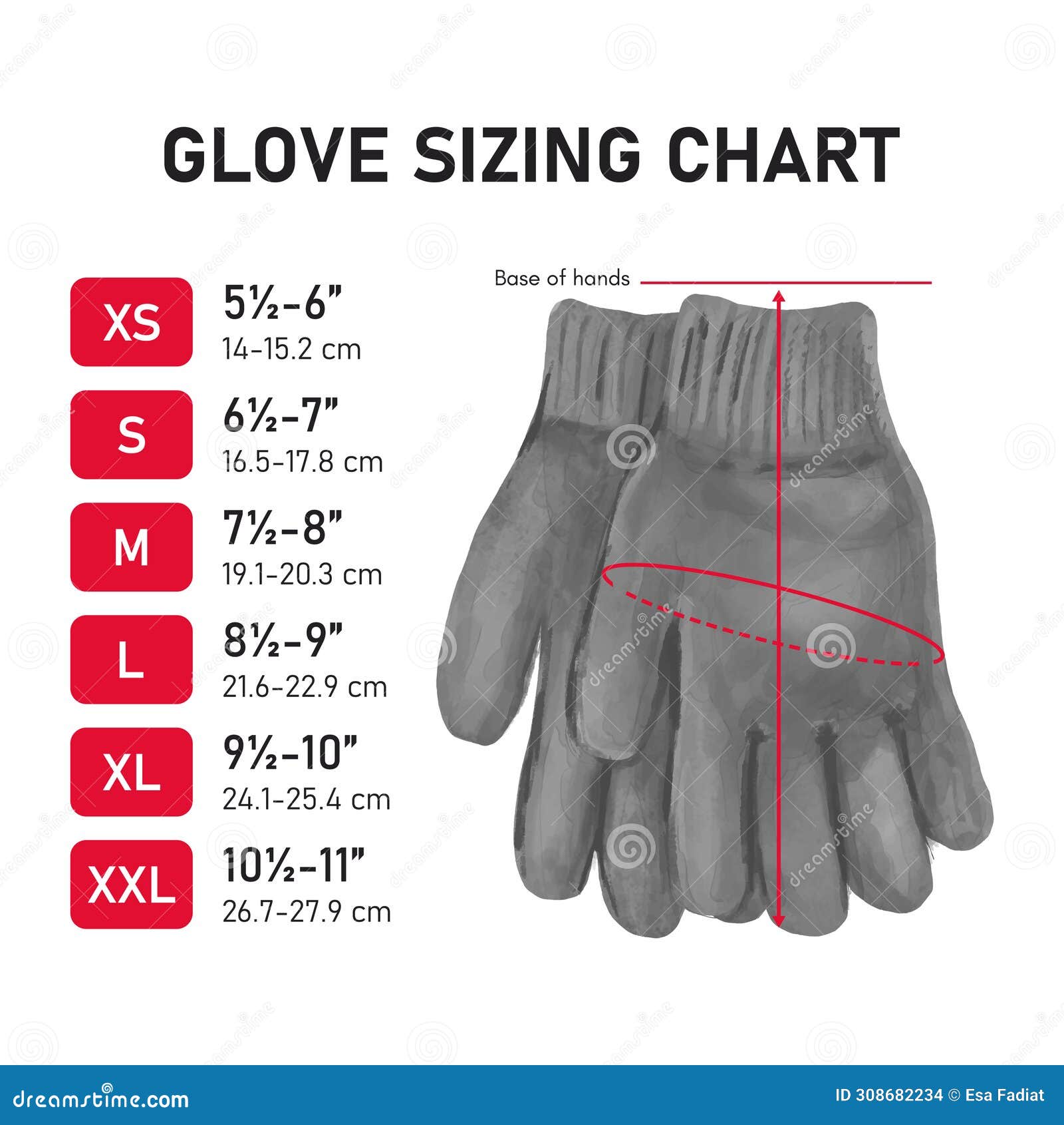 Hand Drawn Illustration Of Hand Glove Sizing Guide And Charts ...