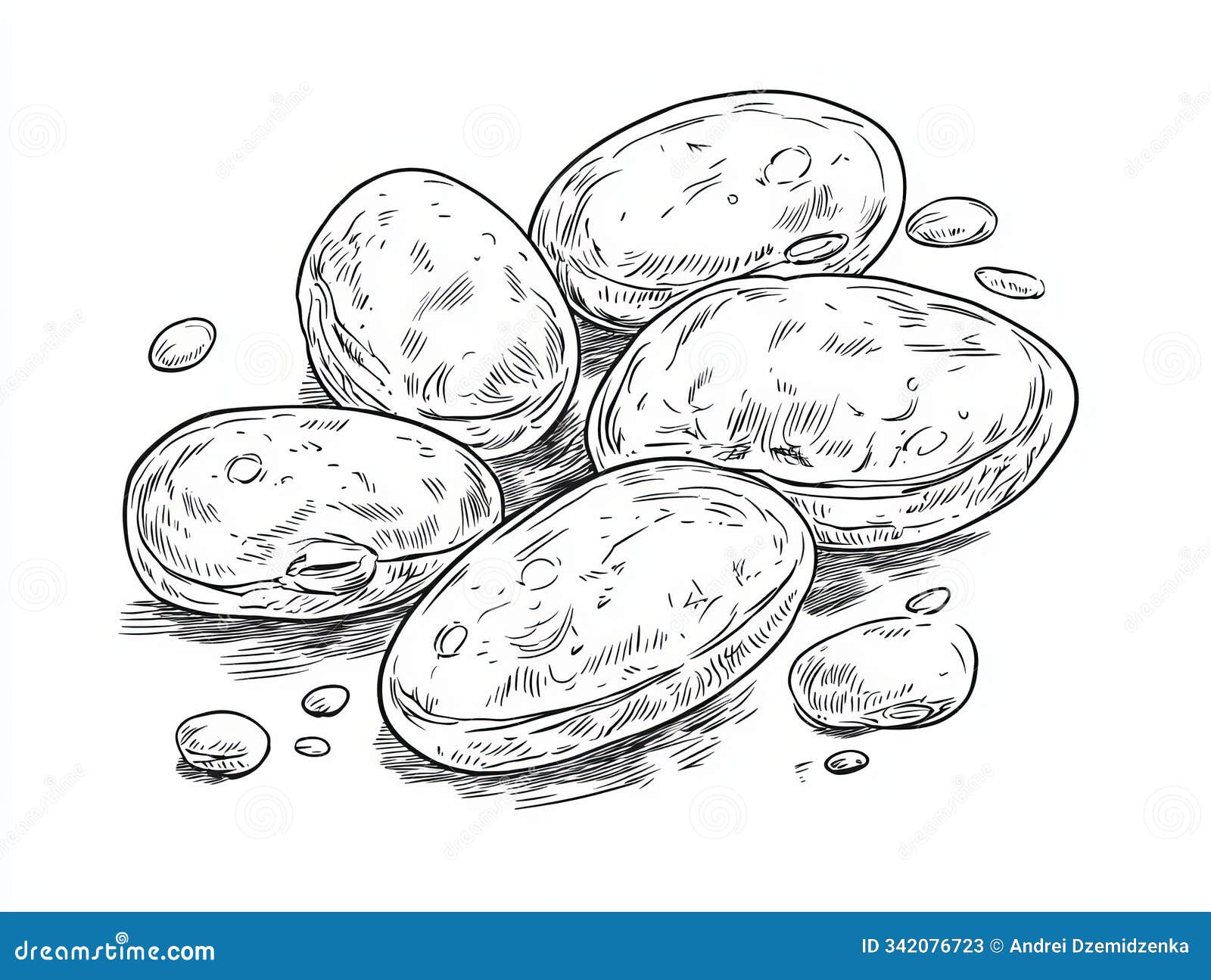 Hand Drawn Illustration of a Group of Cobble Stones or Pebbles in ...