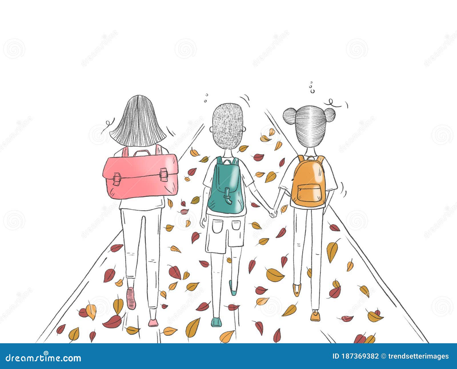 Hand Drawn Illustration Of A Group Of Student Returning To School In ...