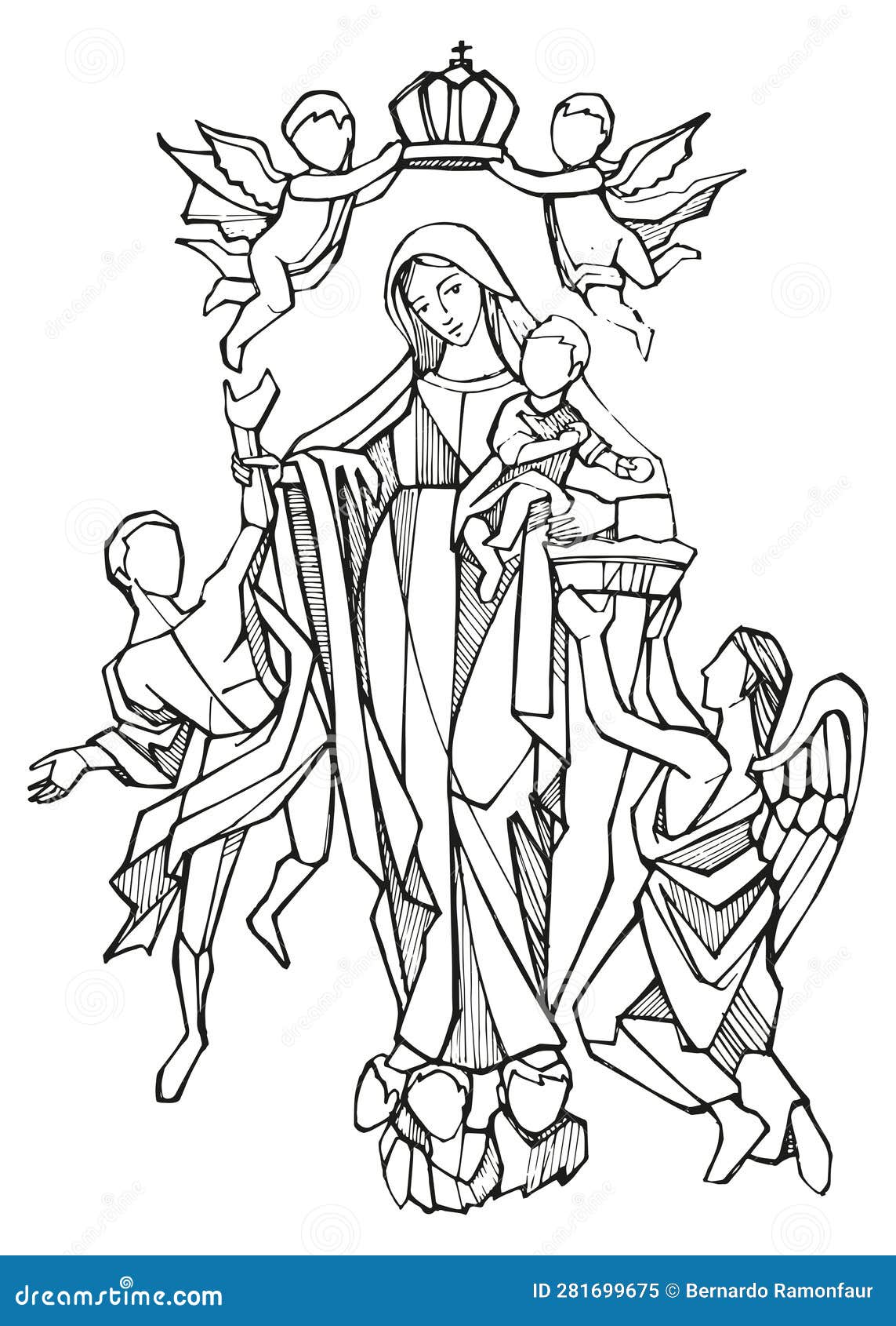 Hand Drawn Illustration of Holy Mother of Light Stock Vector ...