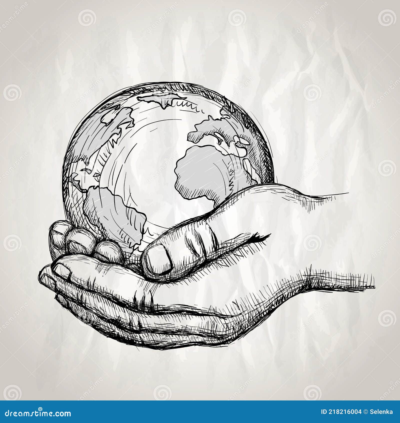 Hand Drawn Illustration with Human Hands Holding Earth Stock ...