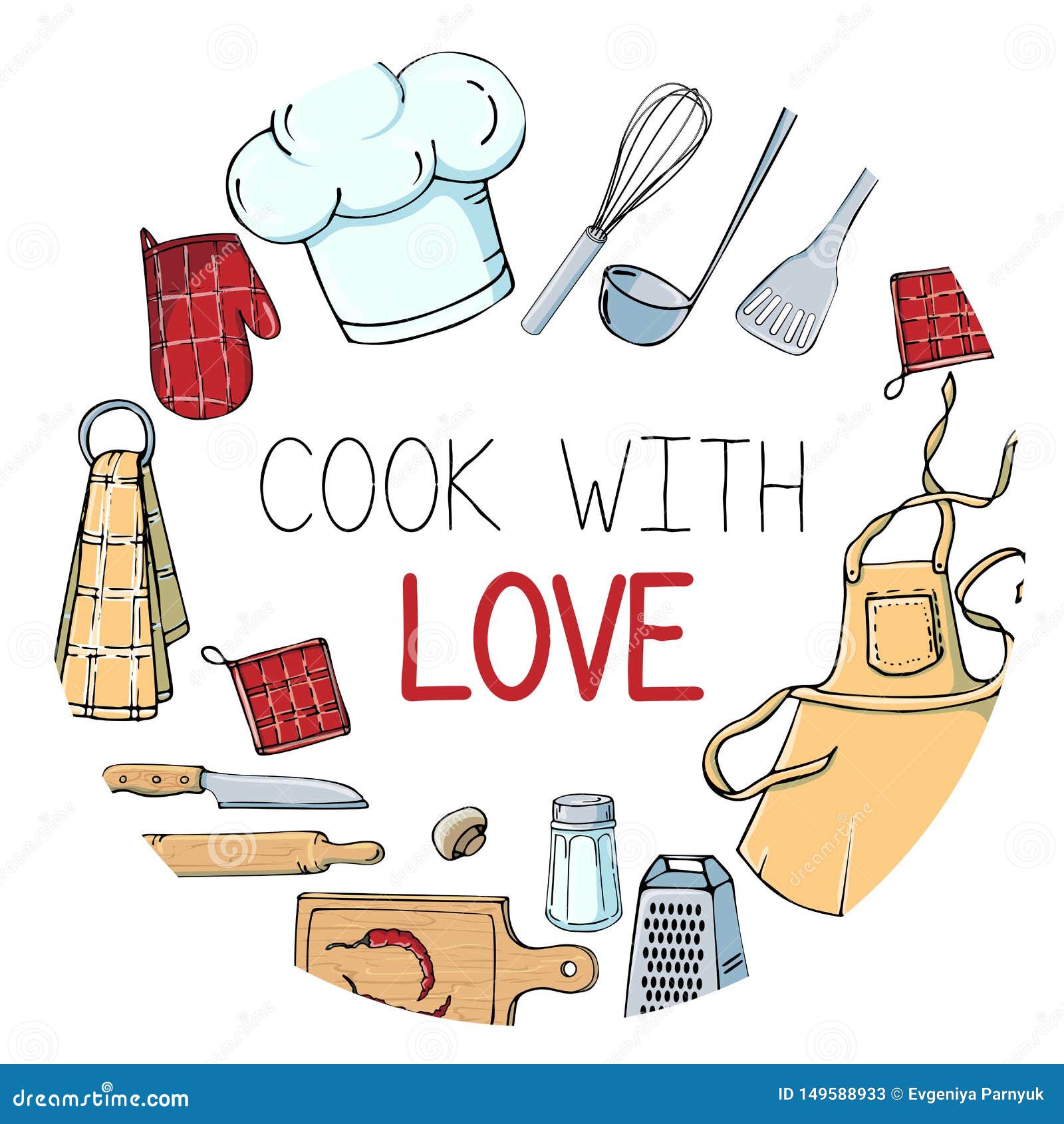 Hand Drawn Illustration With Kitchen Utensils. Actual Vector Drawing Of ...