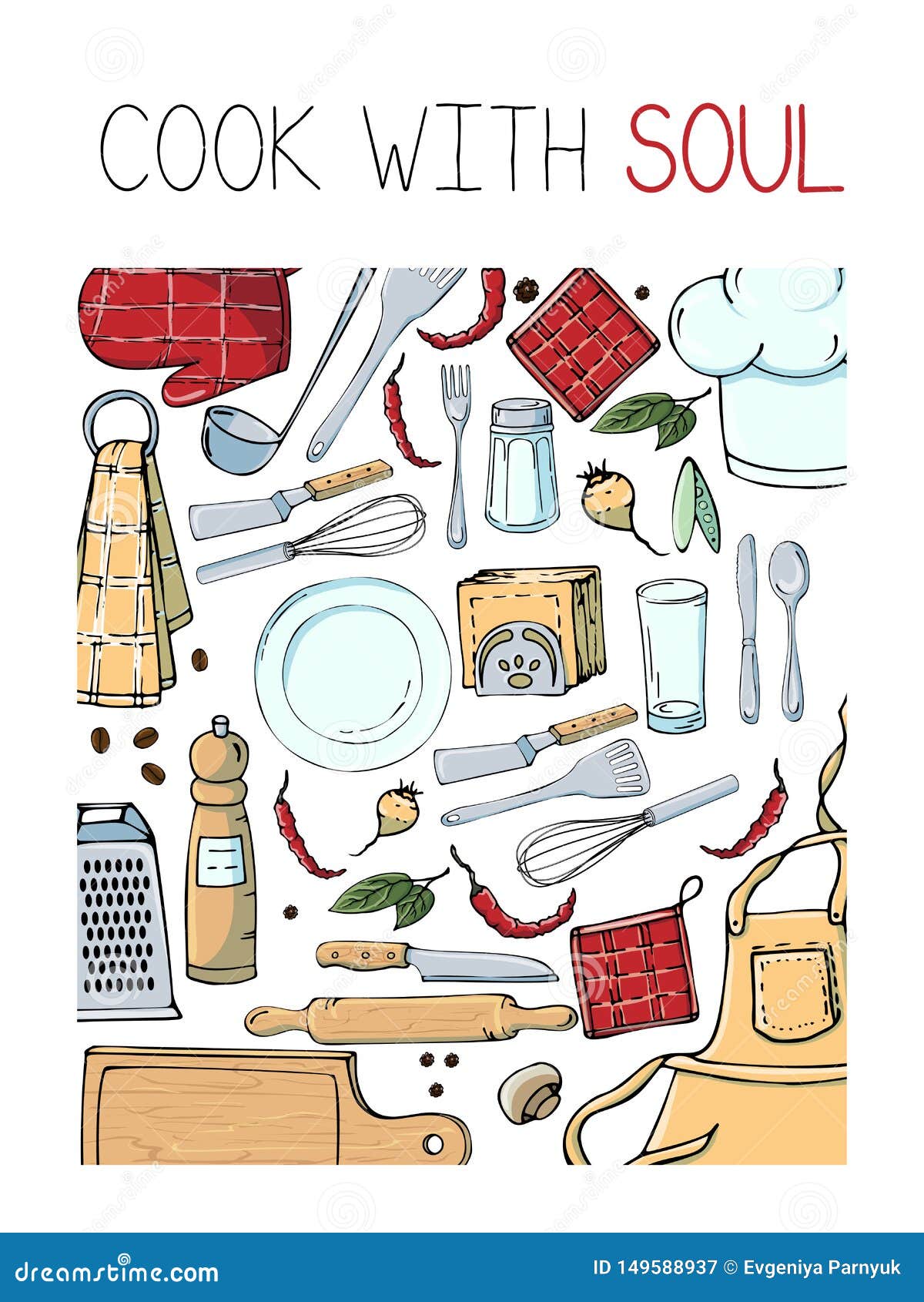 Hand Drawn Illustration with Kitchen Utensils. Actual Vector Drawing of ...