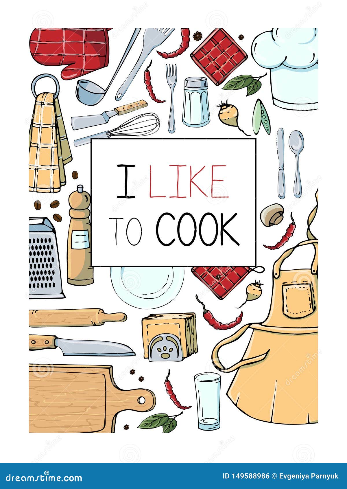 Hand Drawn Illustration with Kitchen Utensils. Actual Vector Drawing of ...