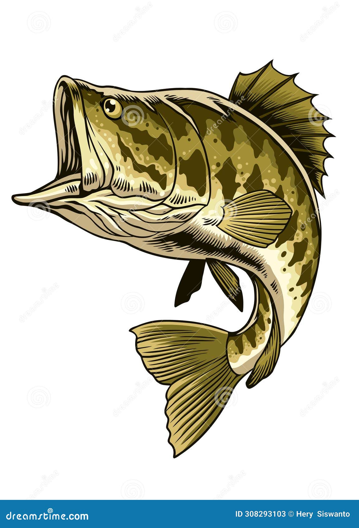 Hand Drawn Illustration Of Largemouth Bass Fish Cartoon Vector ...