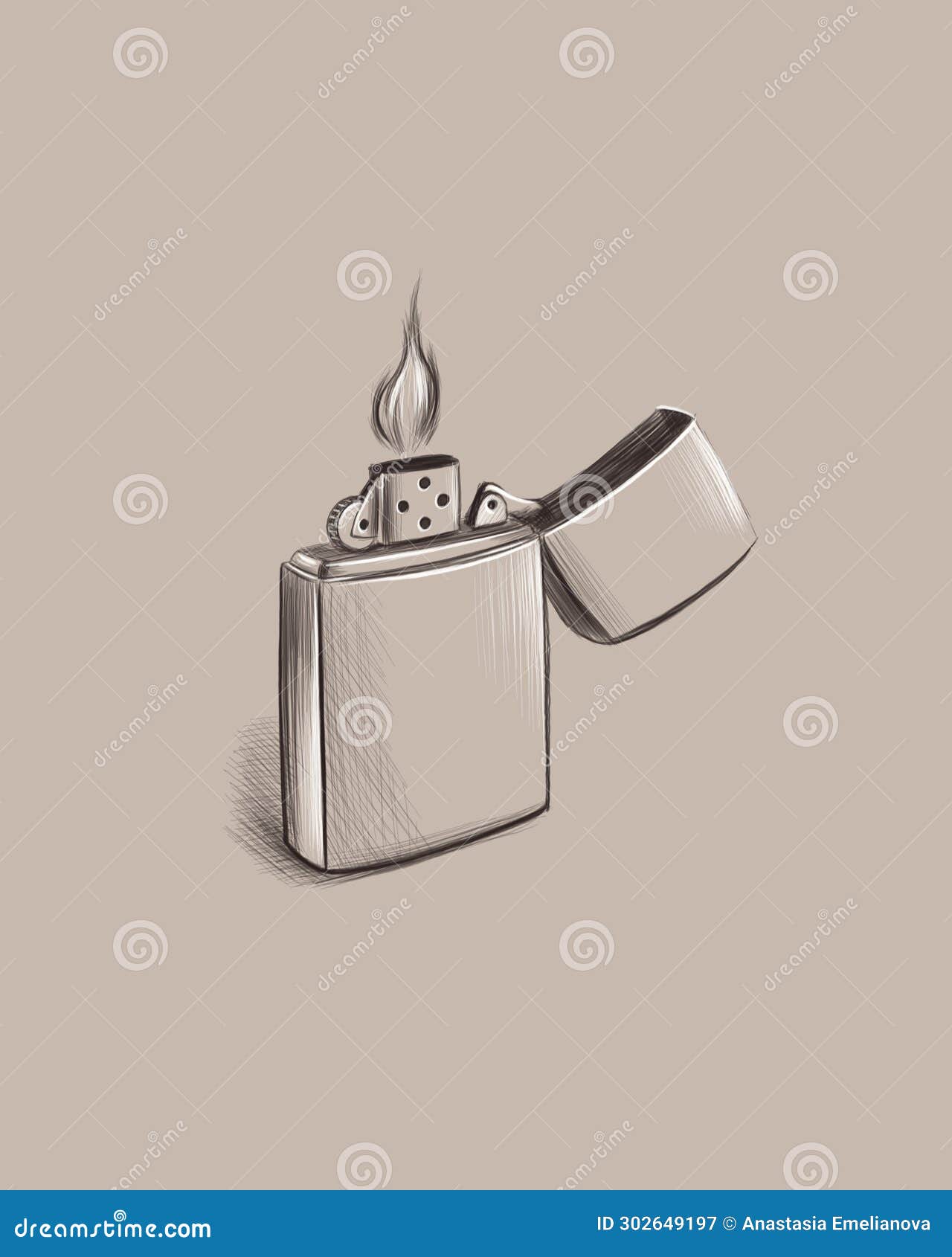 Hand Drawn Illustration of a Lighter Stock Illustration - Illustration ...