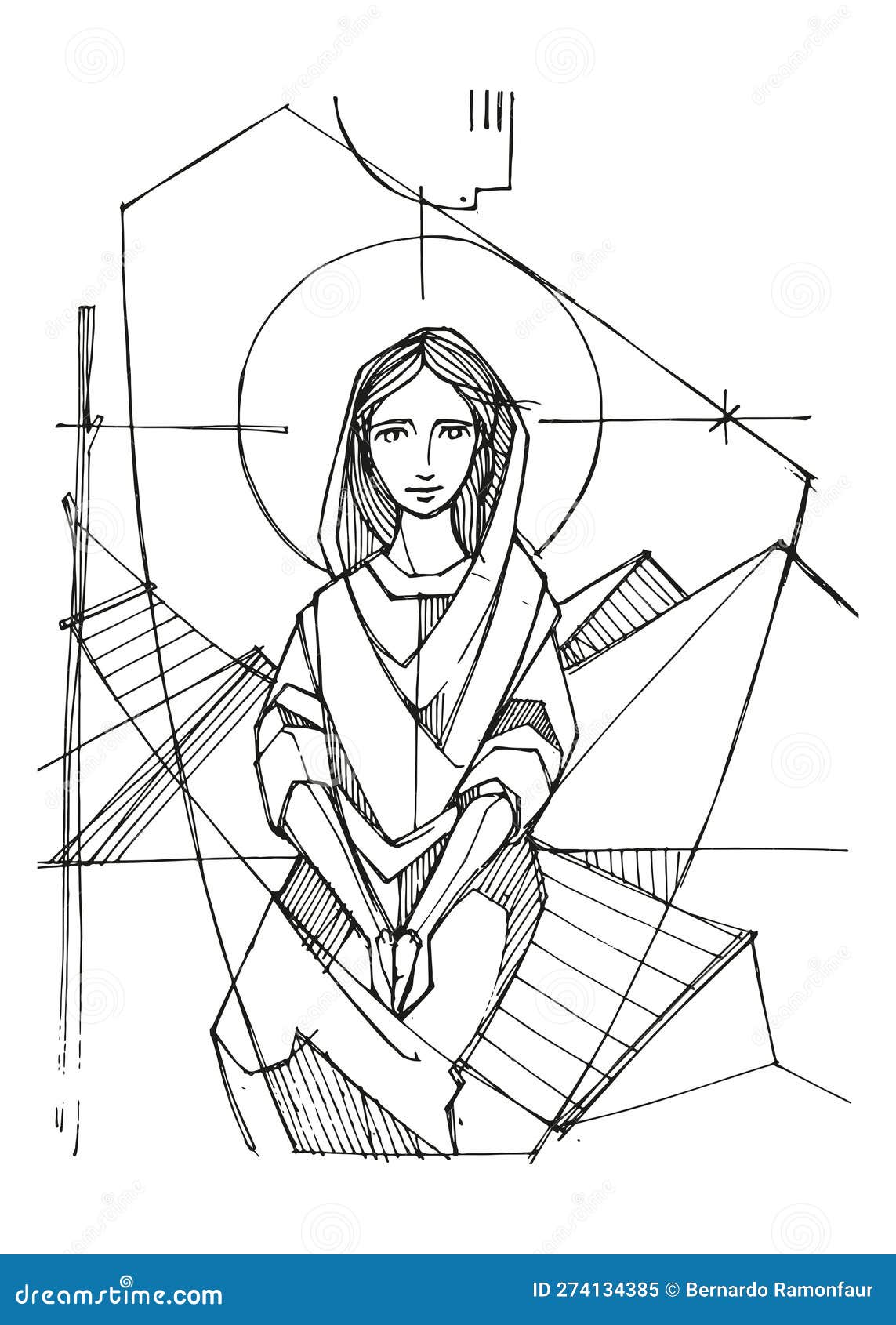 Hand Drawn Illustration of Mary Stock Vector - Illustration of sacred ...