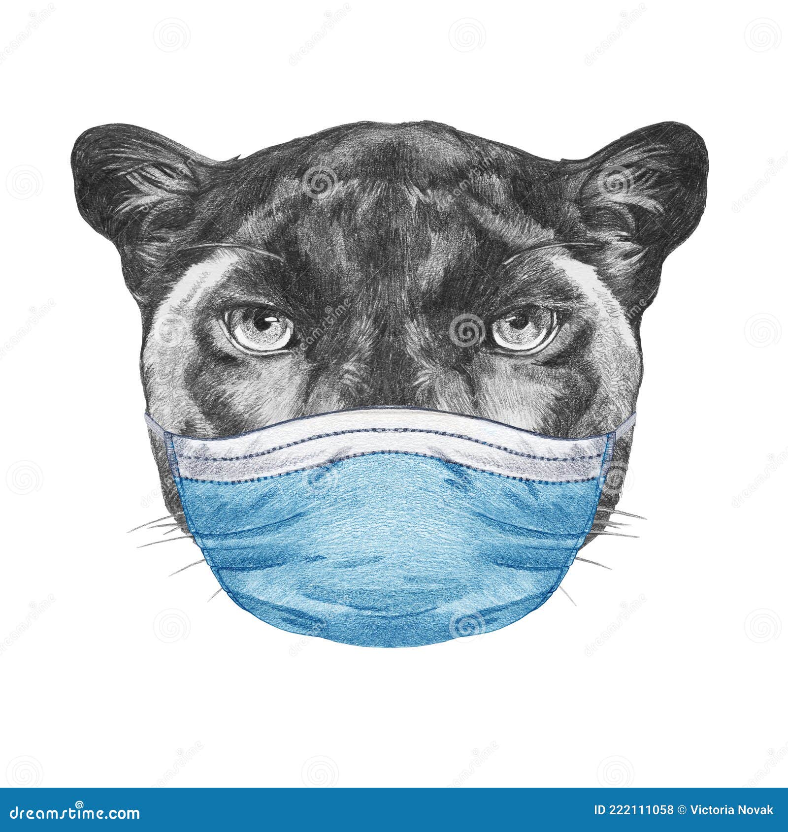 Portrait of Panther with a Face Mask. Hand-drawn Illustration. Stock ...