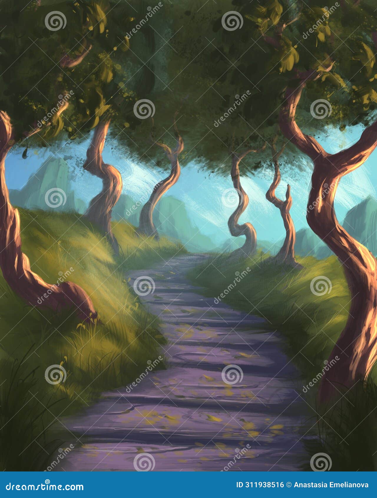 Hand Drawn Illustration of a Park Trail Stock Illustration ...