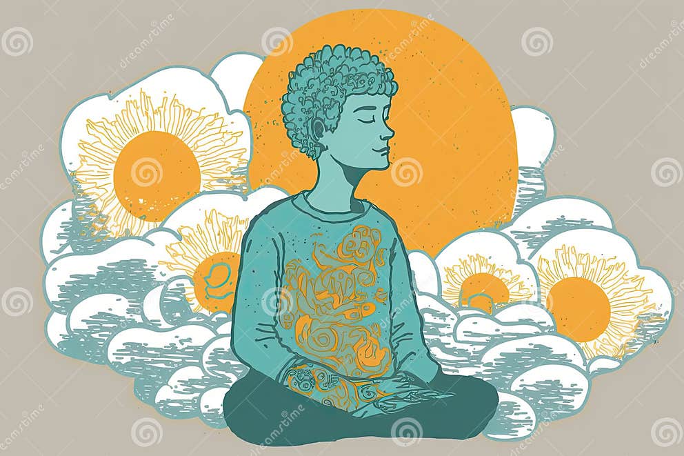 Hand-drawn Illustration of a Person Practicing Mindfulness in Nature ...