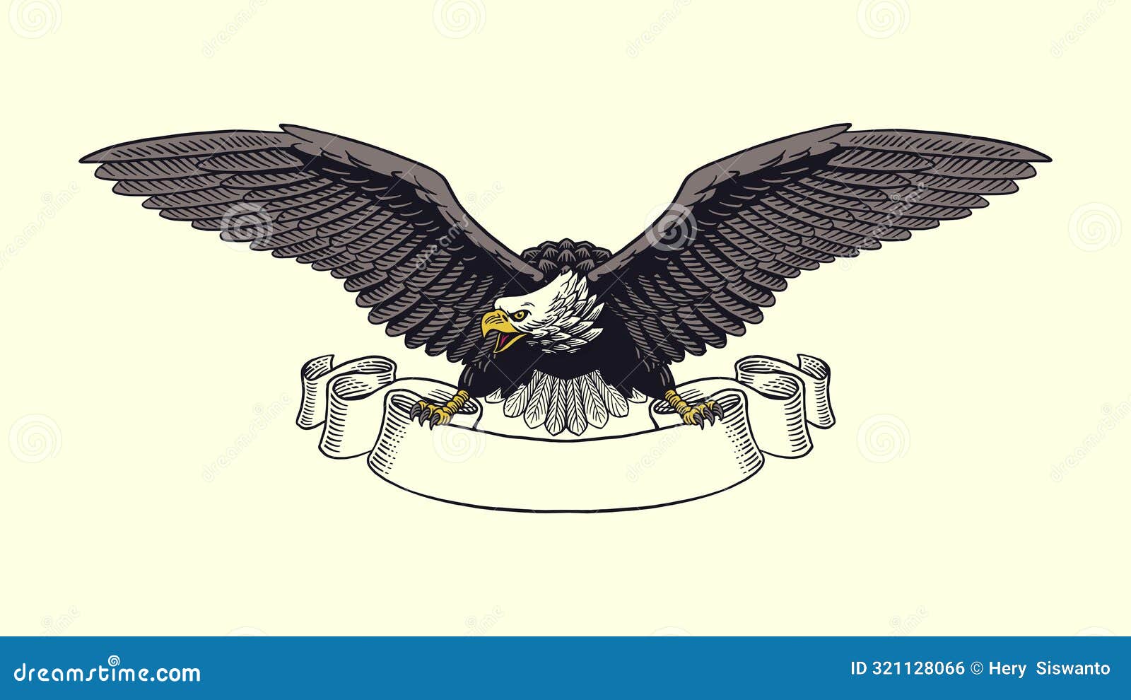 Hand Drawn Illustration of Pierce American Eagle Perched on Ribbon ...