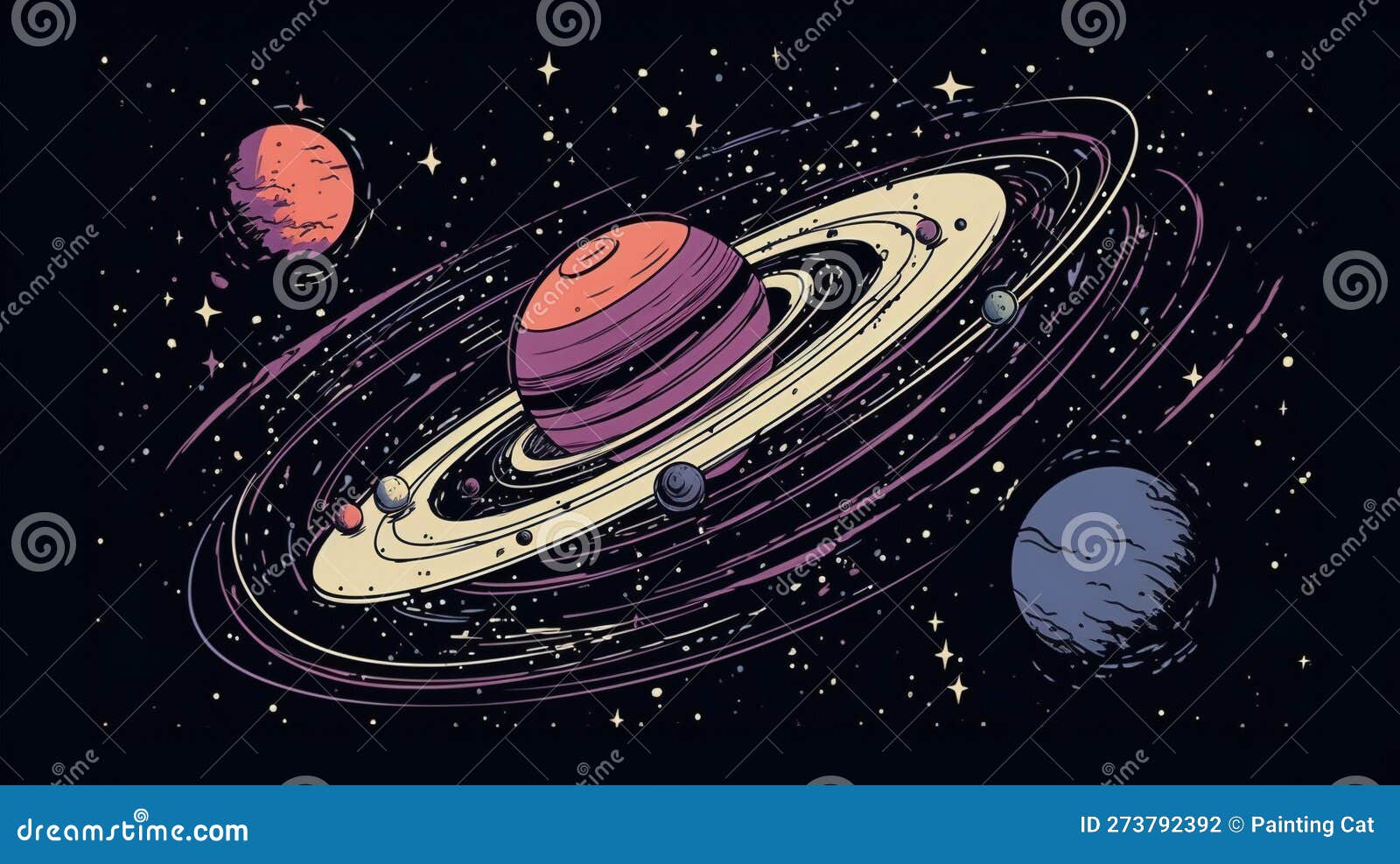 Hand Drawn Illustration of the Planets in the Space Stock Photo - Image ...