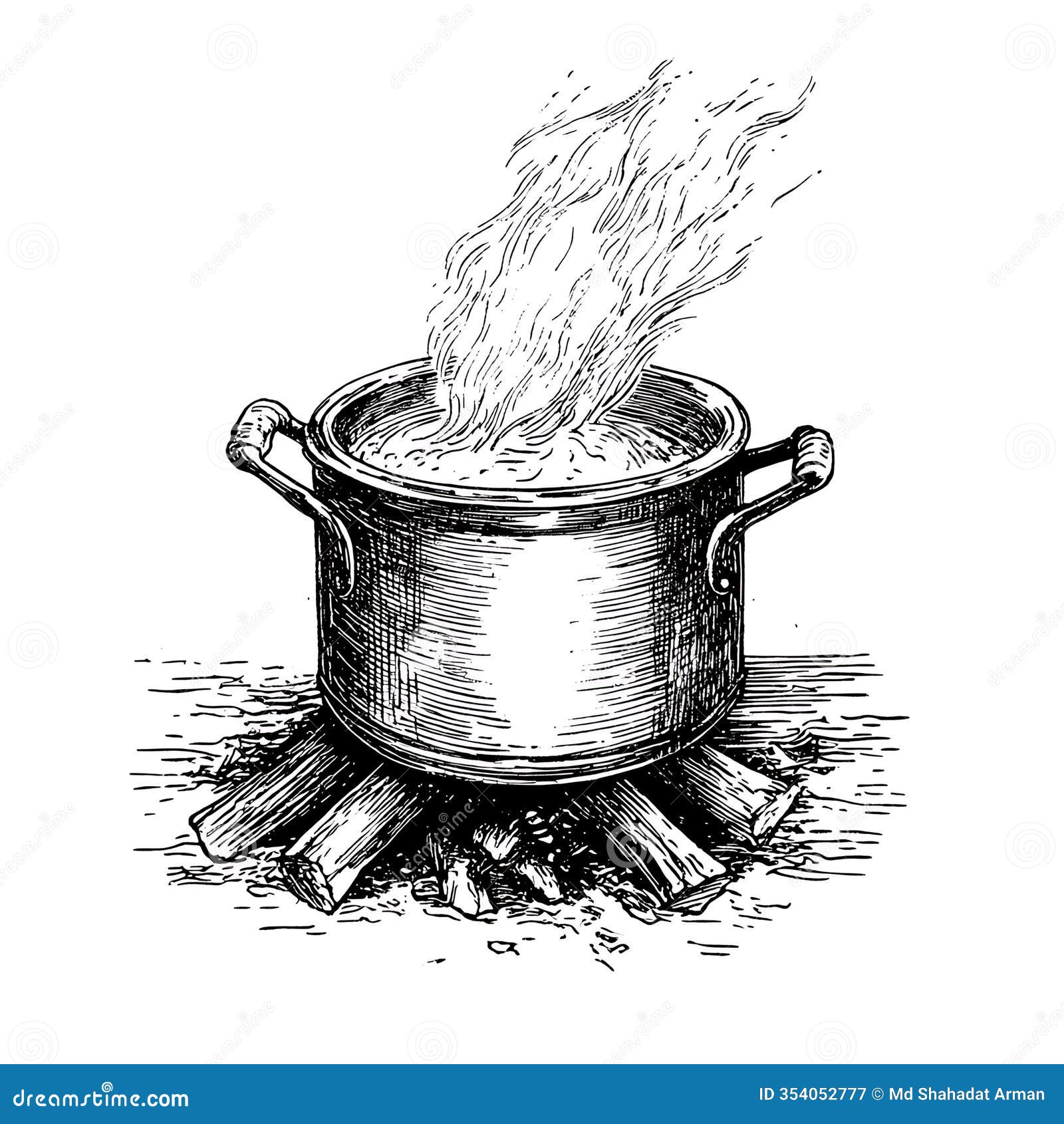 Hand-drawn Illustration of a Pot Boiling Over a Campfire. (1 Stock ...