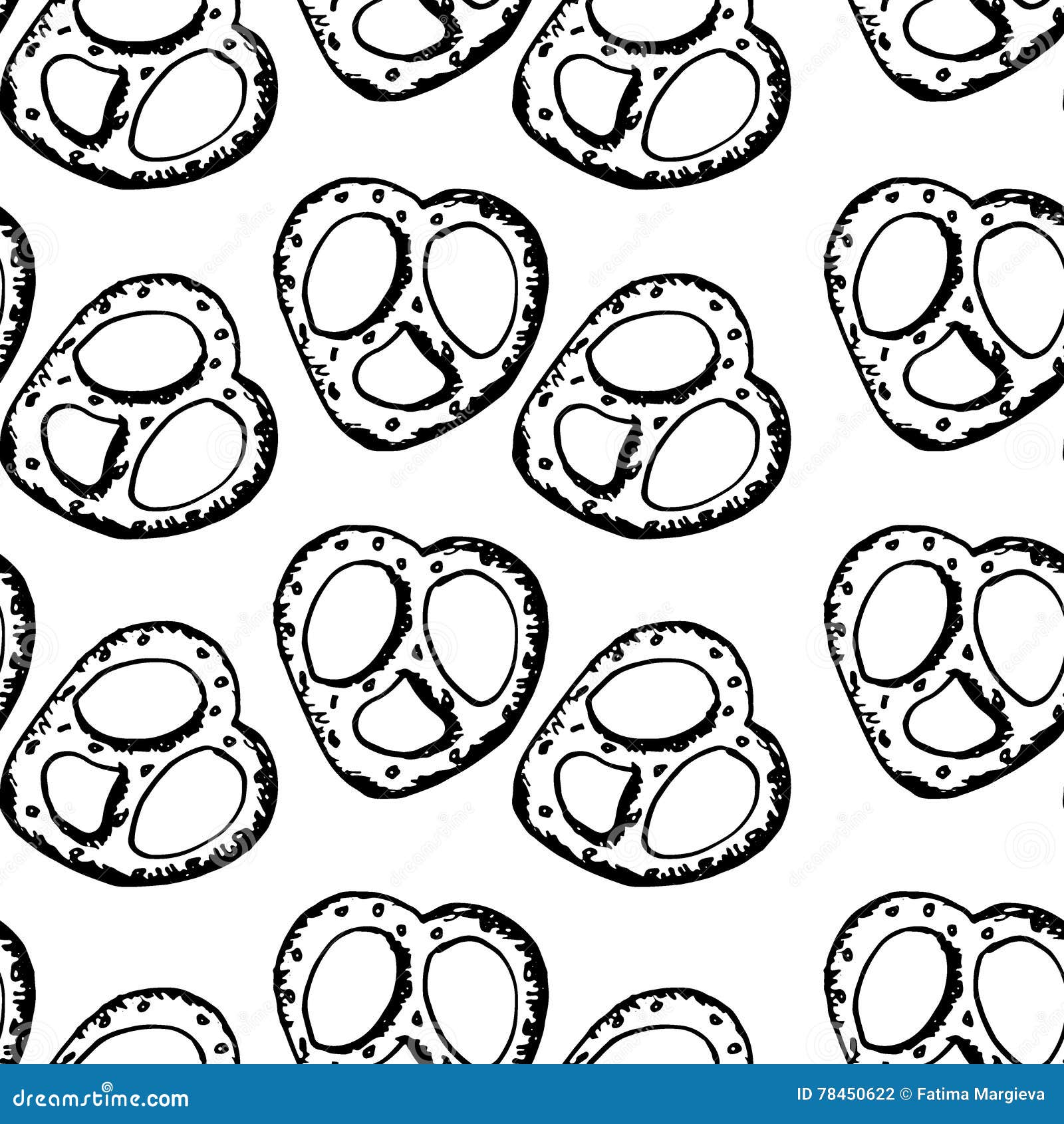 Hand Drawn Illustration of Pretzels, Seamless Pattern on White ...