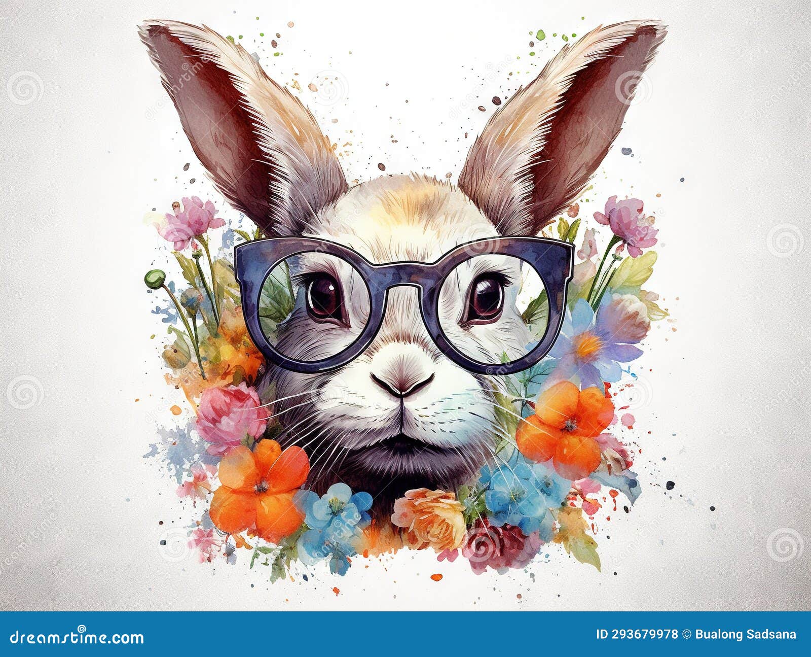 Hand Drawn Illustration of a Rabbit in Glasses Stock Illustration ...